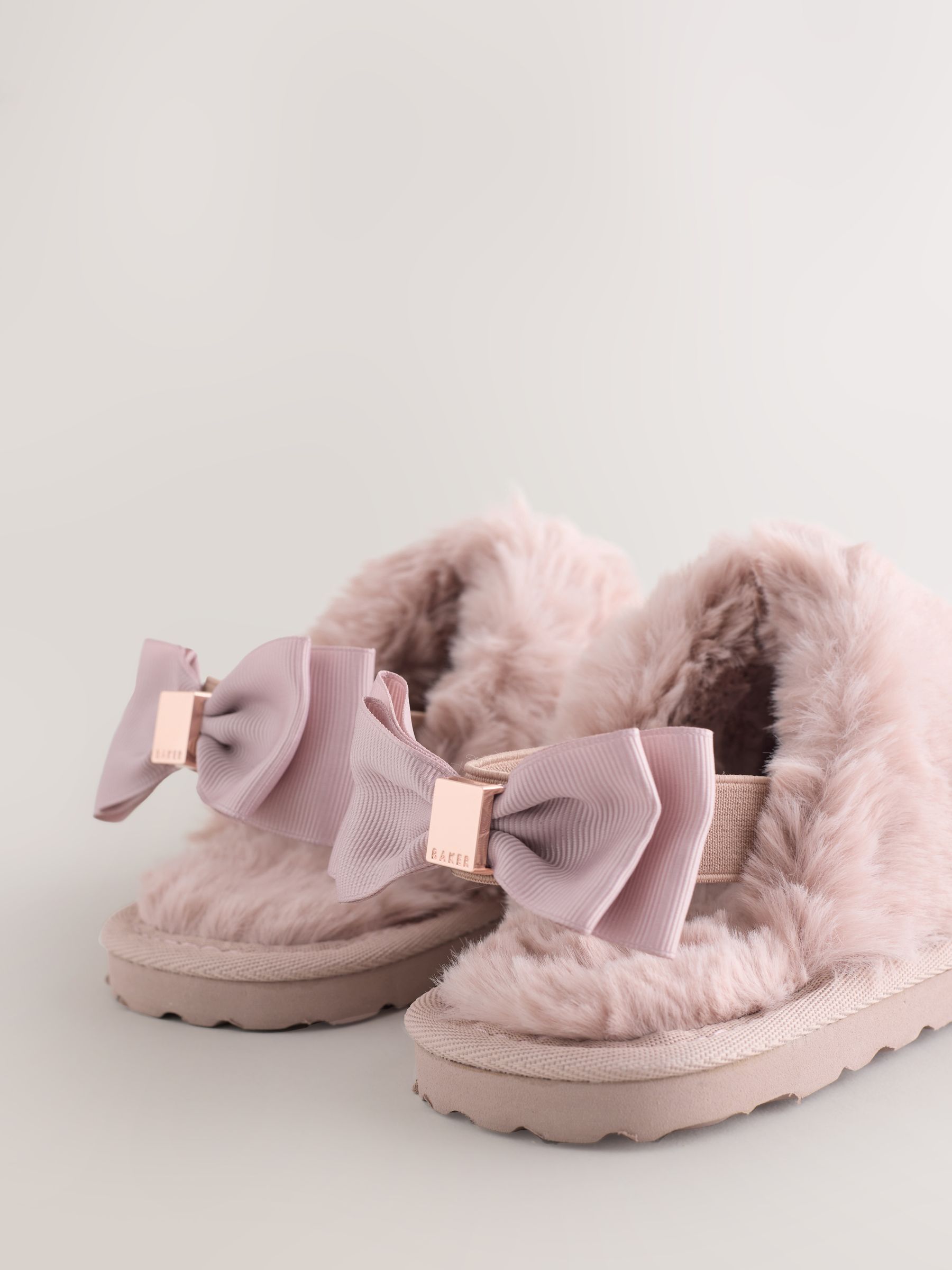 Buy Baker by Ted Baker Girls Suede Faux Fur Mule Slippers with Bow from ...
