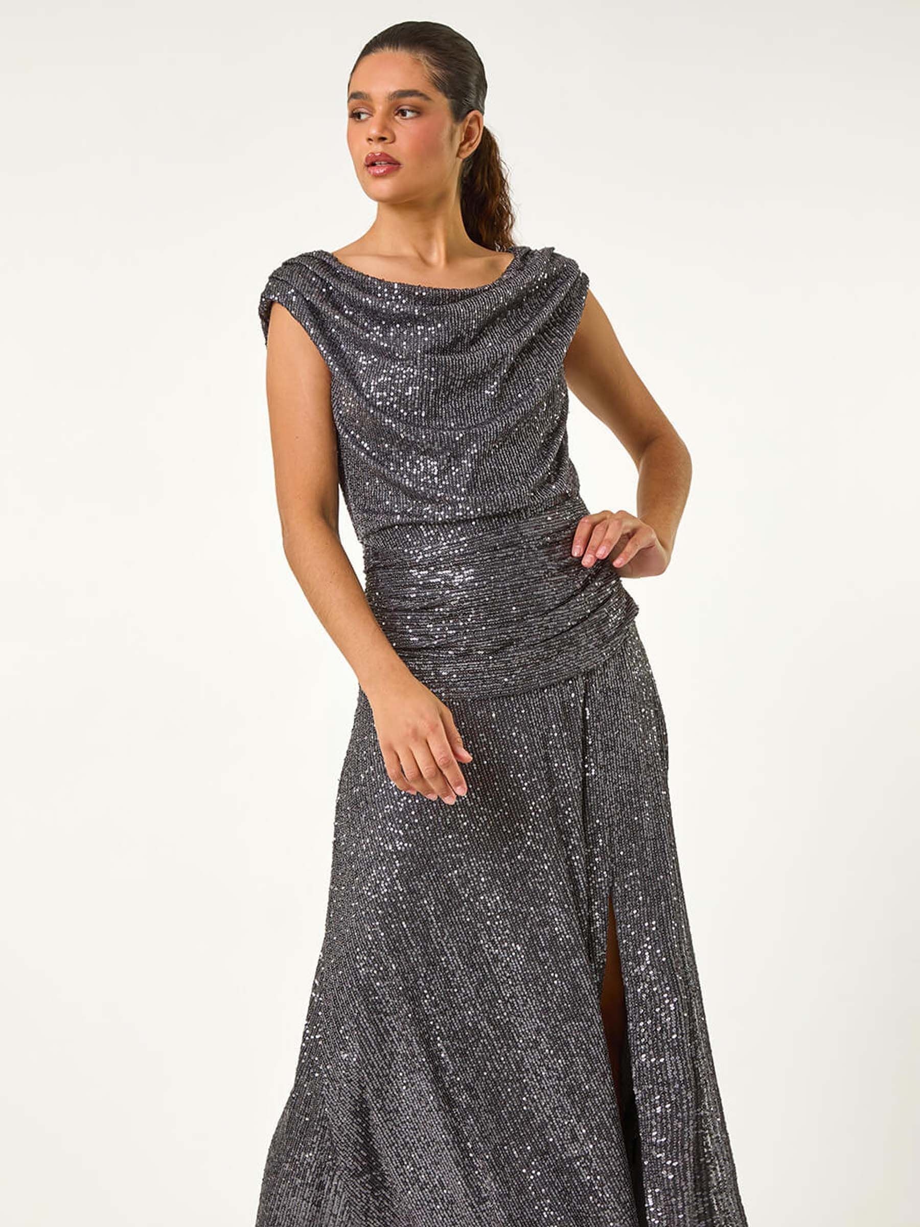 Buy Roman Metallic Sequin Cowl Neck Stretch Maxi Dress from the Next UK ...