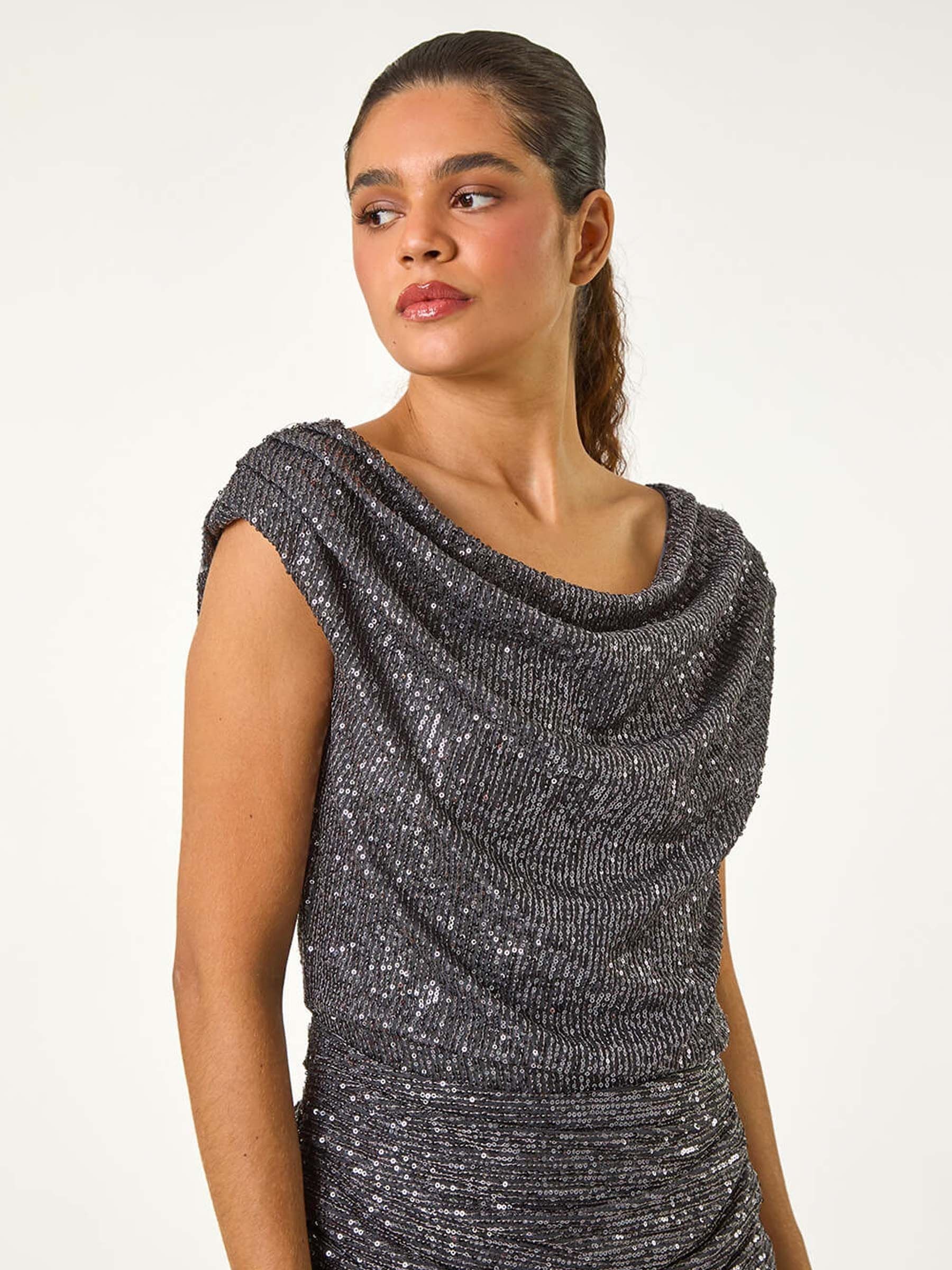 Buy Roman Metallic Sequin Cowl Neck Stretch Maxi Dress from the Next UK ...