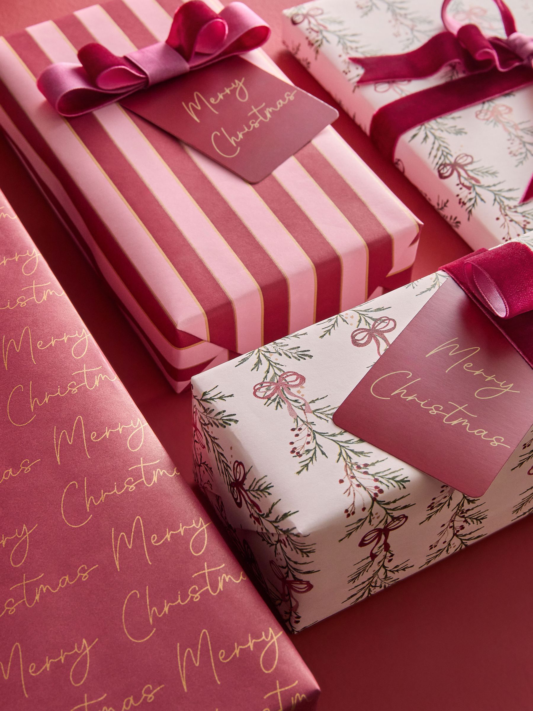 Buy Pink / Burgundy Stripe Christmas Wrapping Paper, Luxury Set of 3 ...