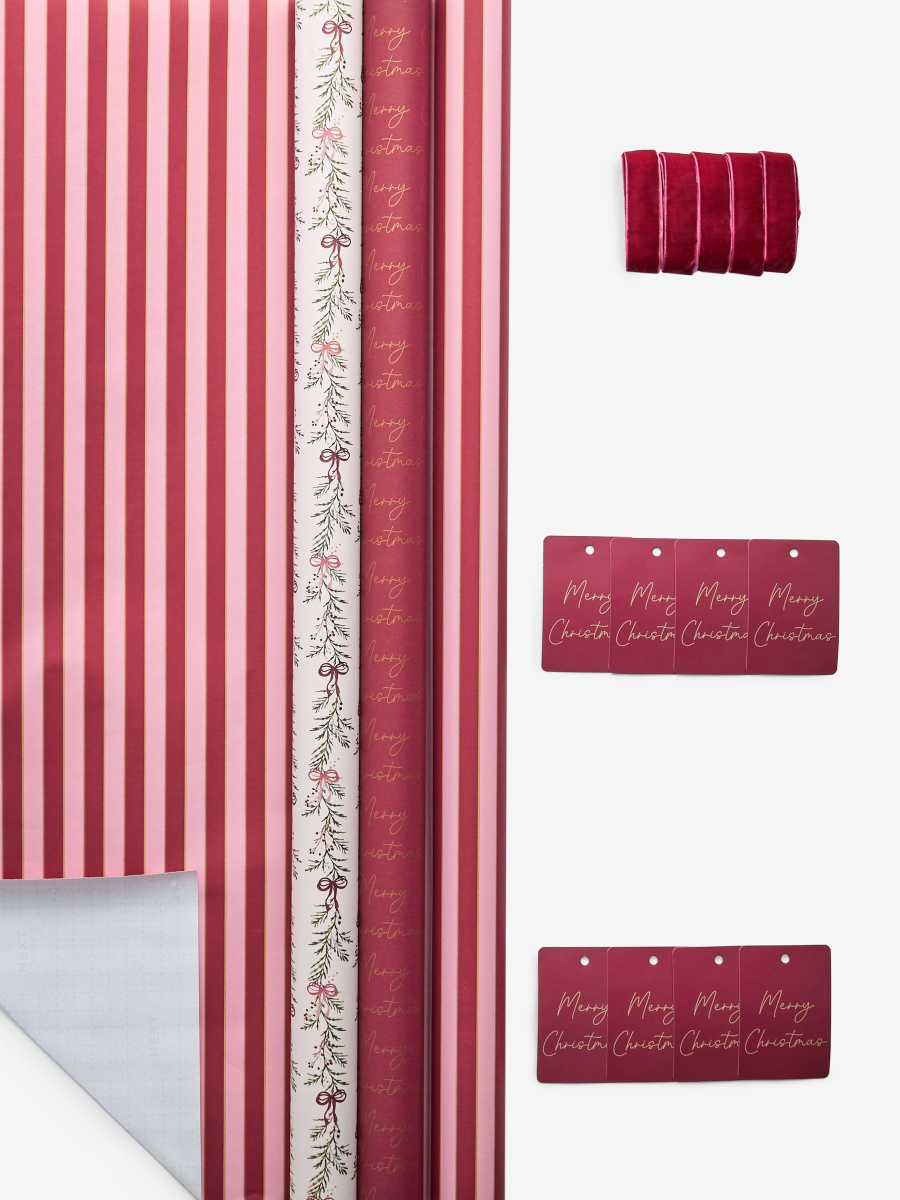 Buy Pink / Burgundy Stripe Christmas Wrapping Paper, Luxury Set of 3 ...