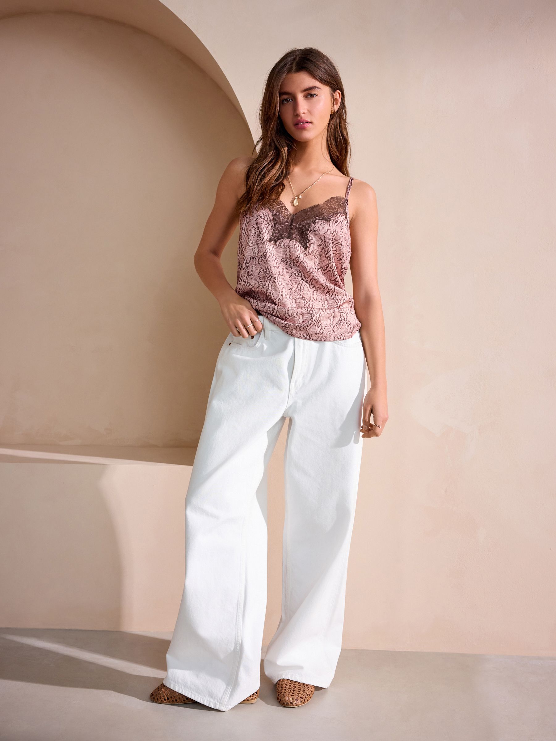 Buy Neutral Snake Print Lace Trim Strappy Cami Top from the Next UK ...