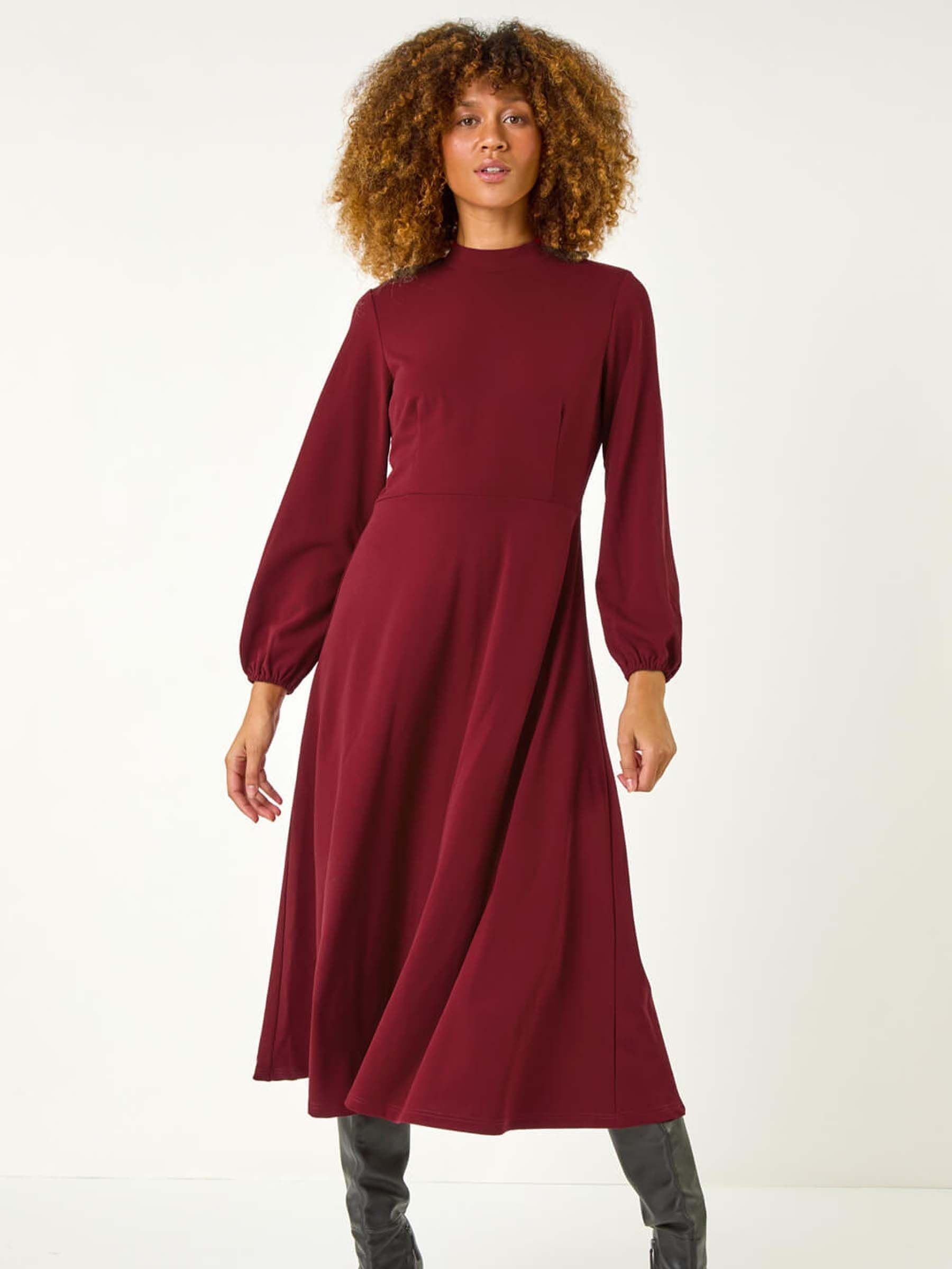 Buy Roman Red High Neck Fit and Flare Stretch Dress from the Next UK ...