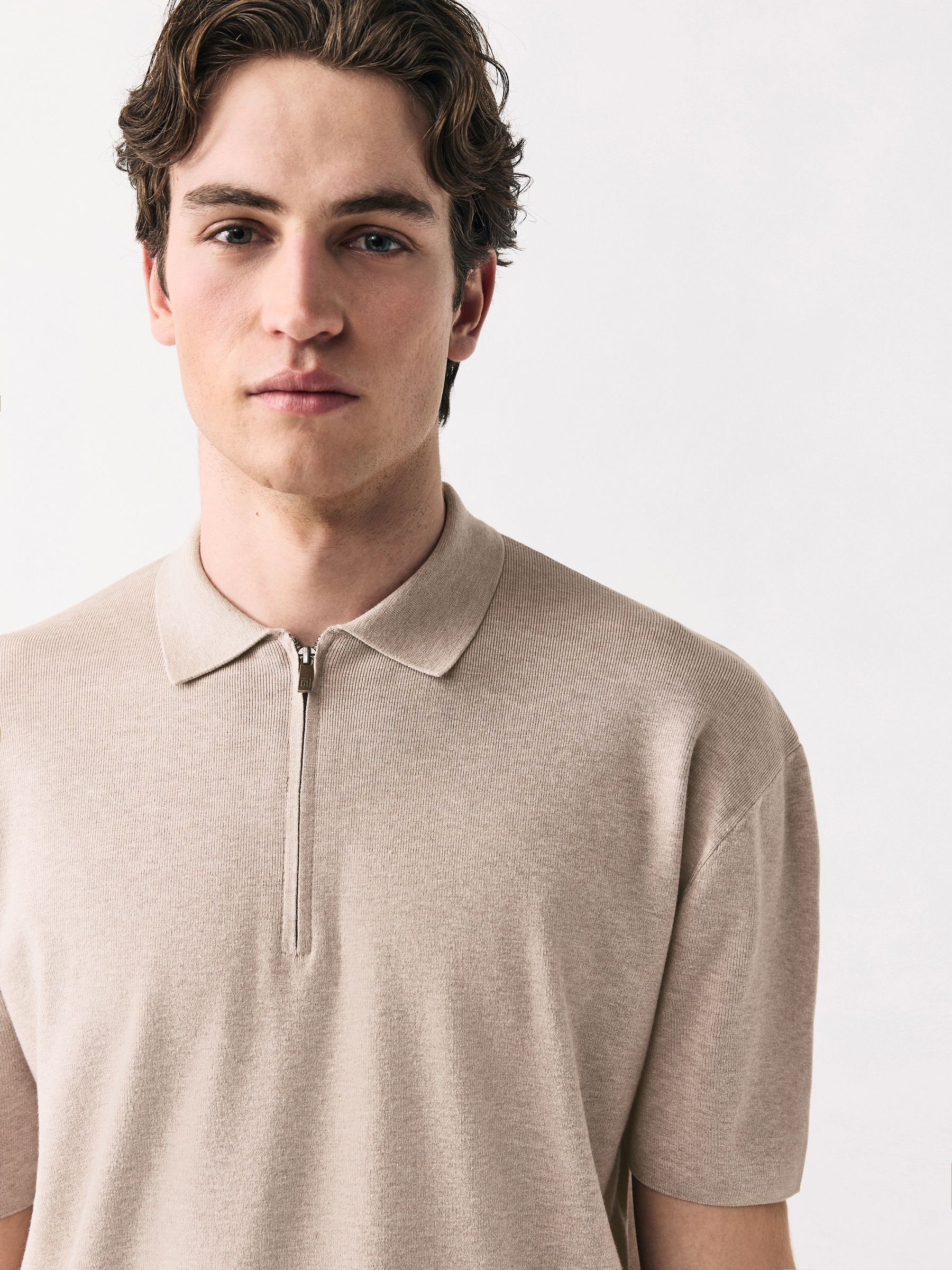 Buy Oatmeal Quarter Zip Relaxed Fit Premium Mid Weight Short Sleeve ...