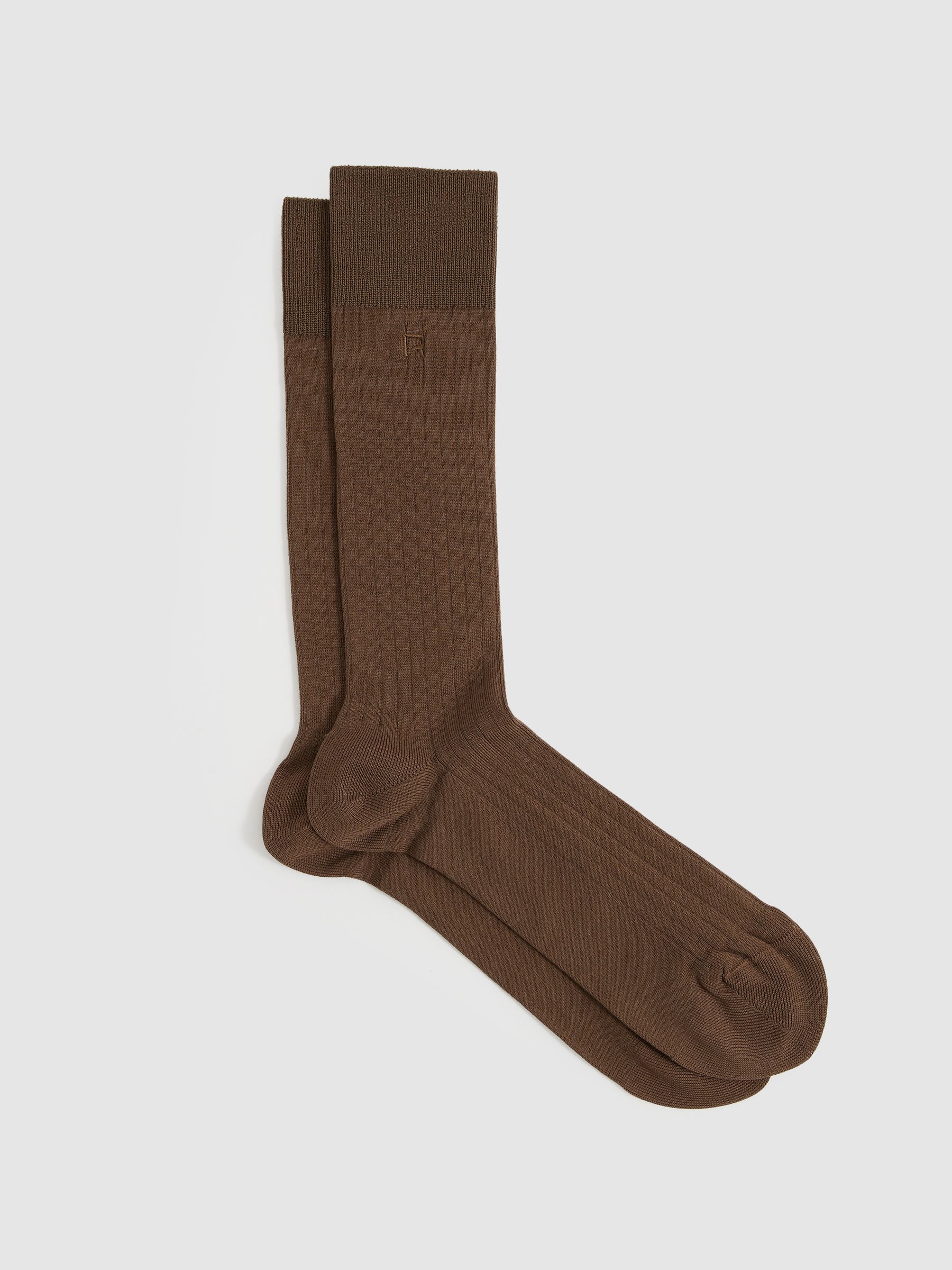 Buy Brown - Reiss Jace Cotton-Blend Logo-Embroidered Socks from Next France