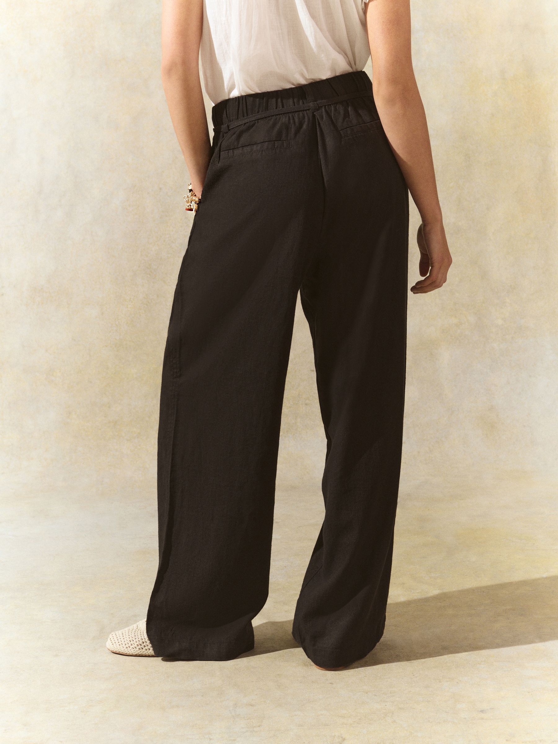 Buy Black Tie Waist Wide Leg Linen Blend Trousers from the Next UK ...