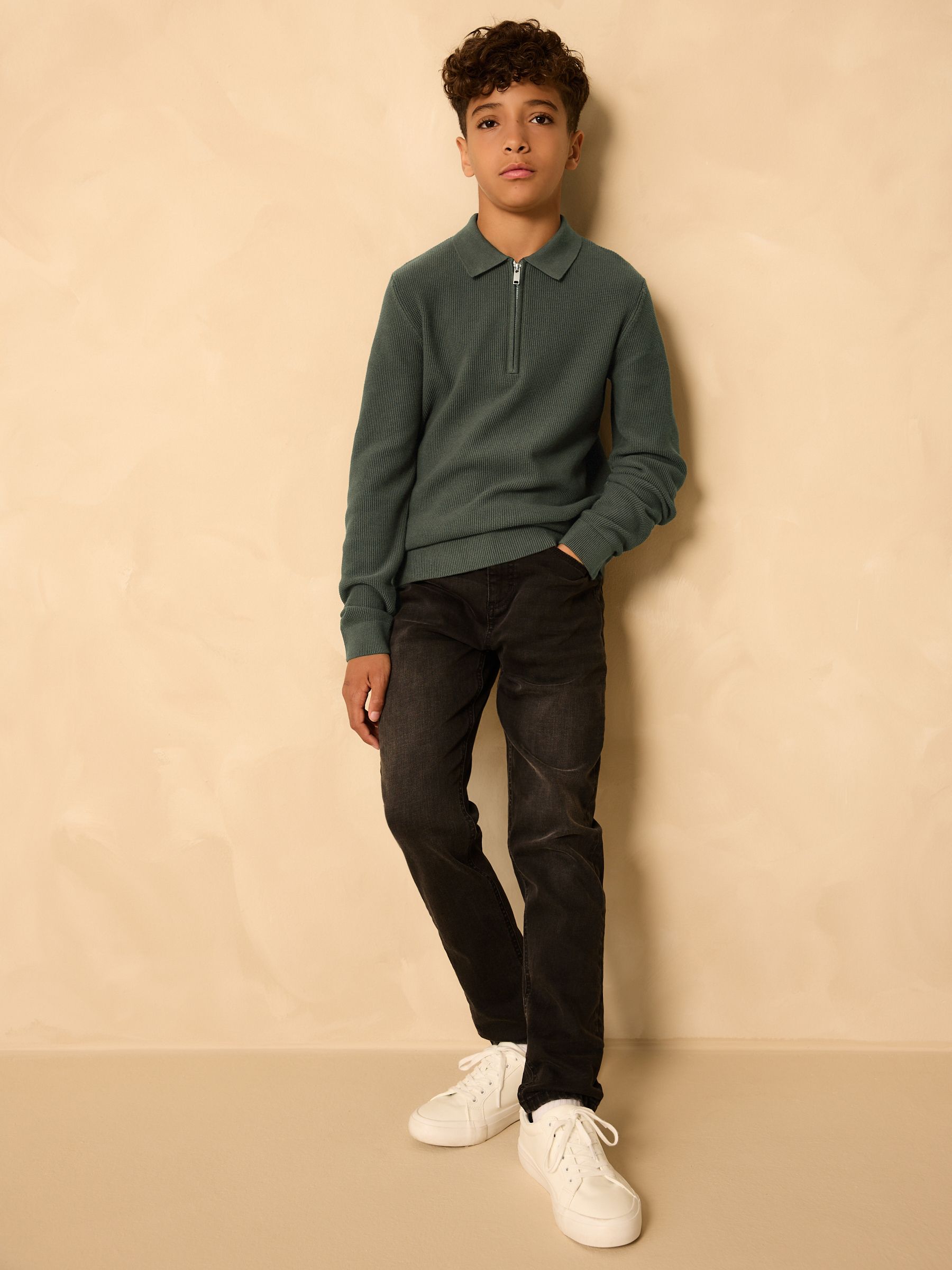 Buy Green Long Sleeve Zip Neck Knitted Polo Shirt (3-16yrs) from Next USA