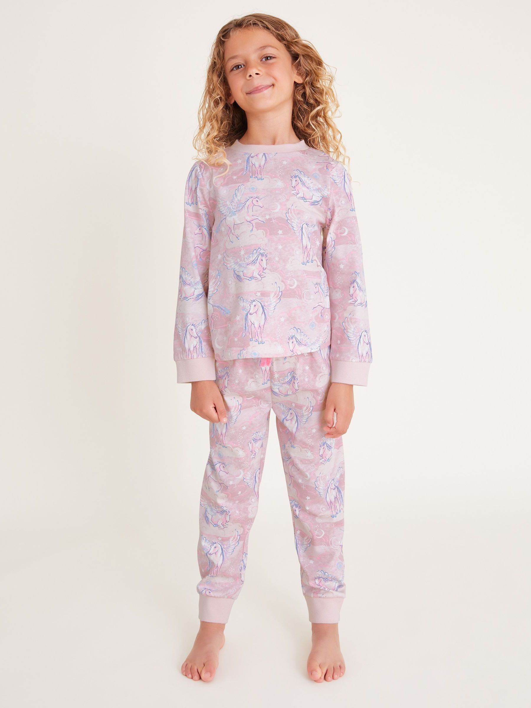 Buy Monsoon Pink Unicorn Print Long Sleeve 100% Cotton Pyjamas Set from ...