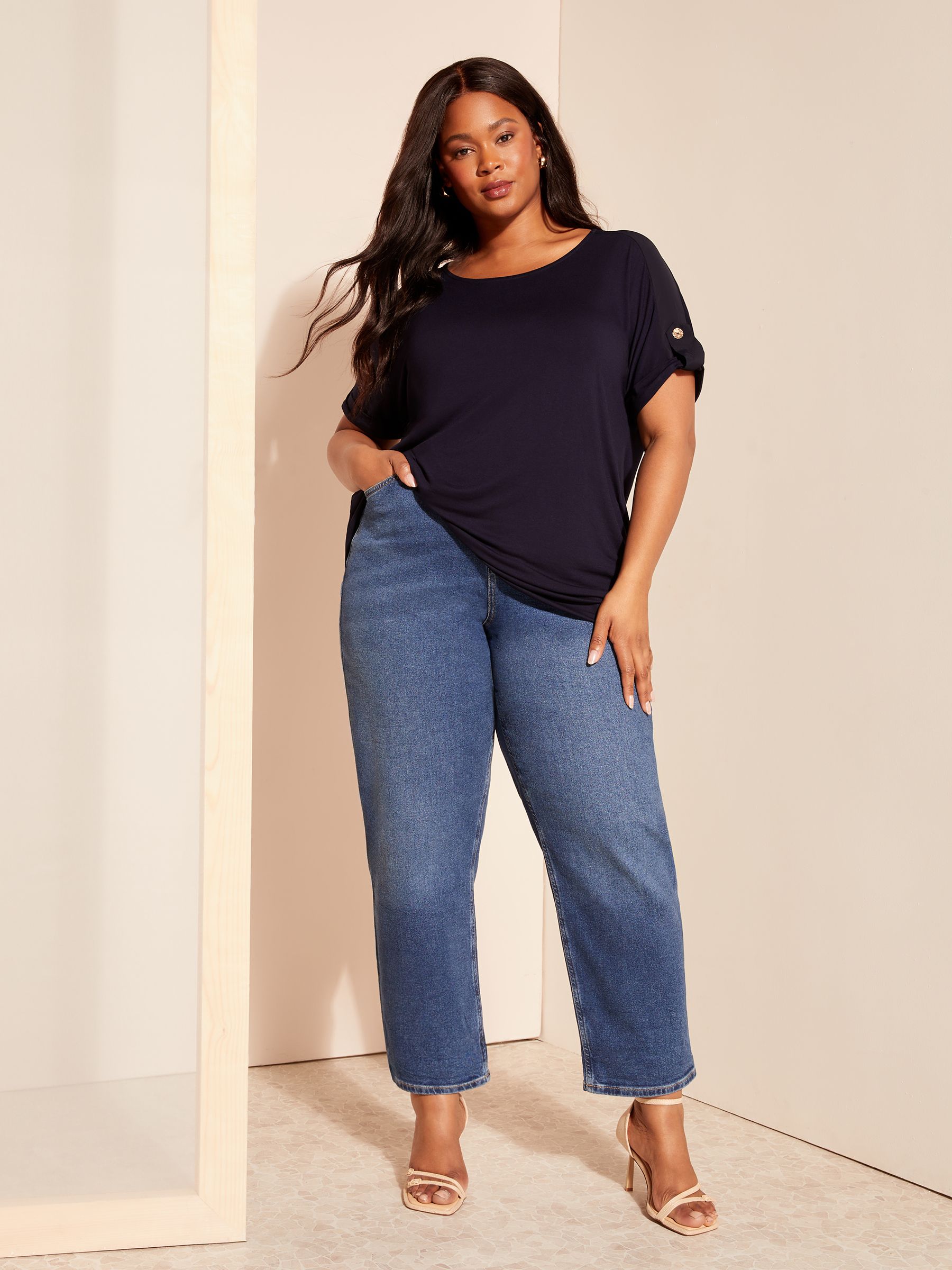 Buy Curves Like These Blue Short Sleeve Turn Back Sleeve Tunic from the ...