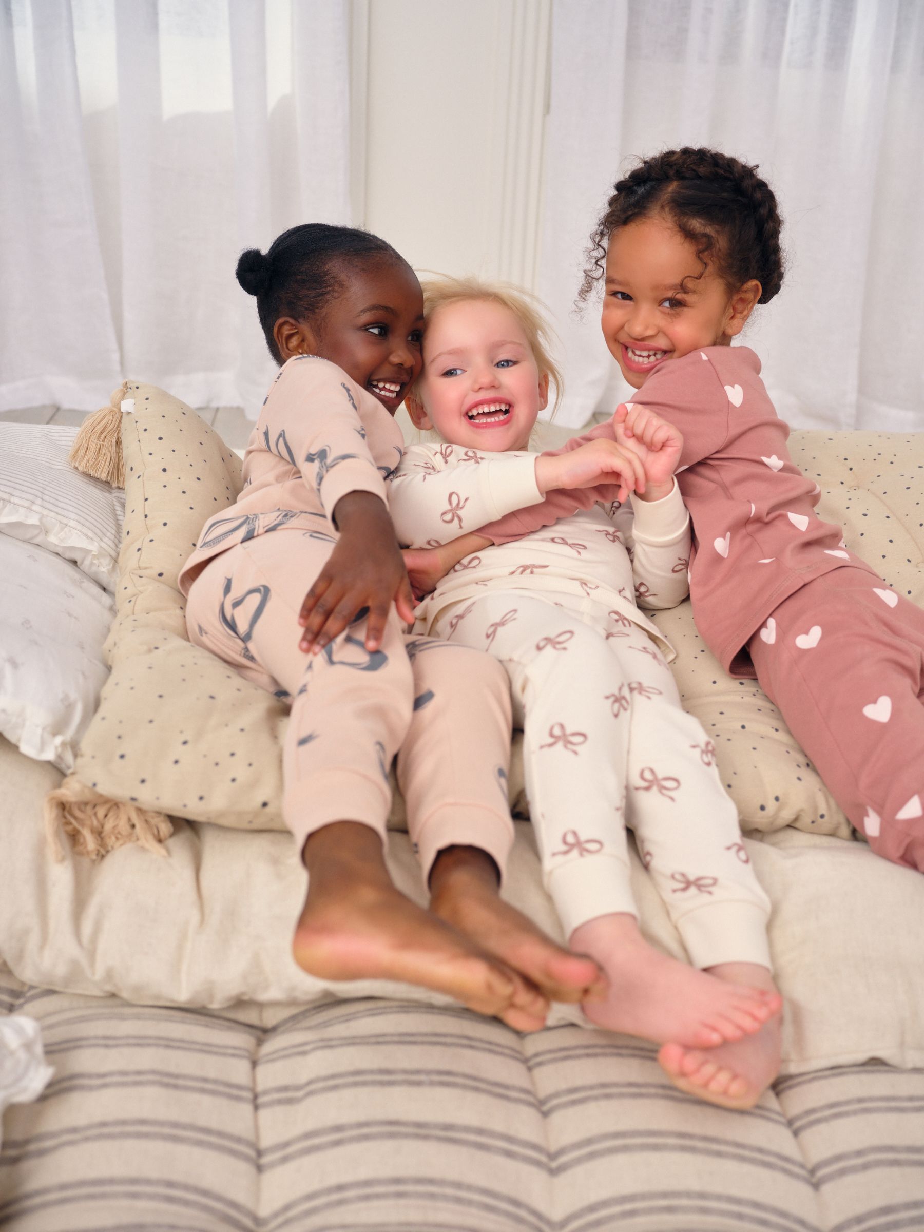 Buy Ecru/Brown Bow Print Snuggle Pyjamas 3 Pack (9mths-12yrs) from the ...