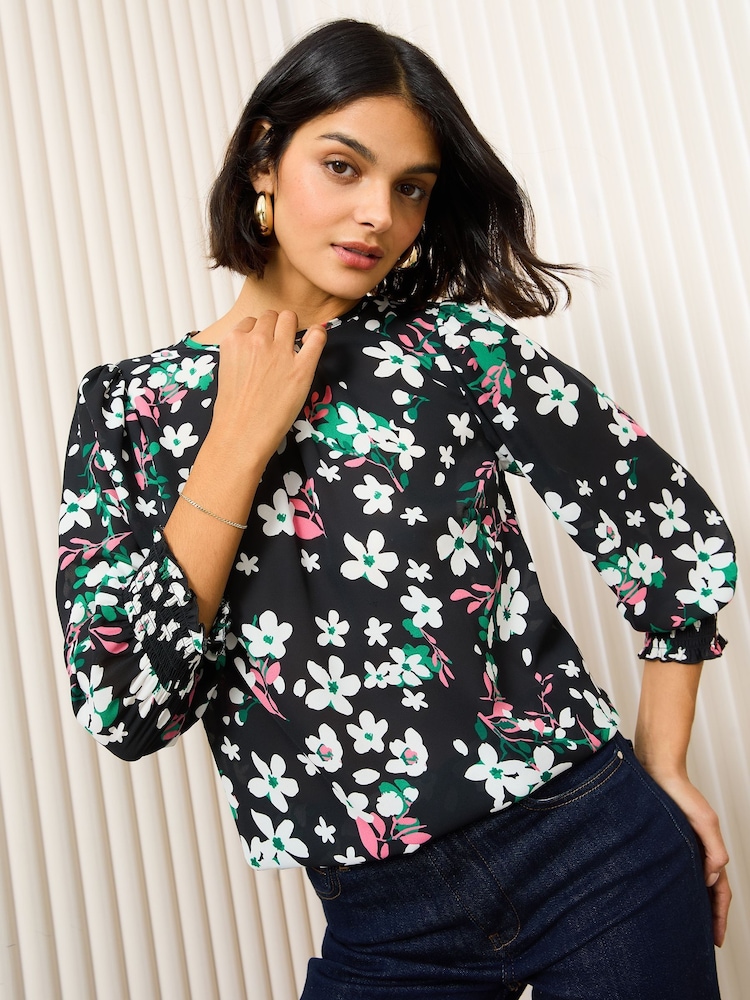 Buy Friends Like These Floral Green 3/4 Sleeve Shirred Cuff Blouse from ... Buy Friends Like These Floral Green 3/4 Sleeve Shirred Cuff Blouse from ...