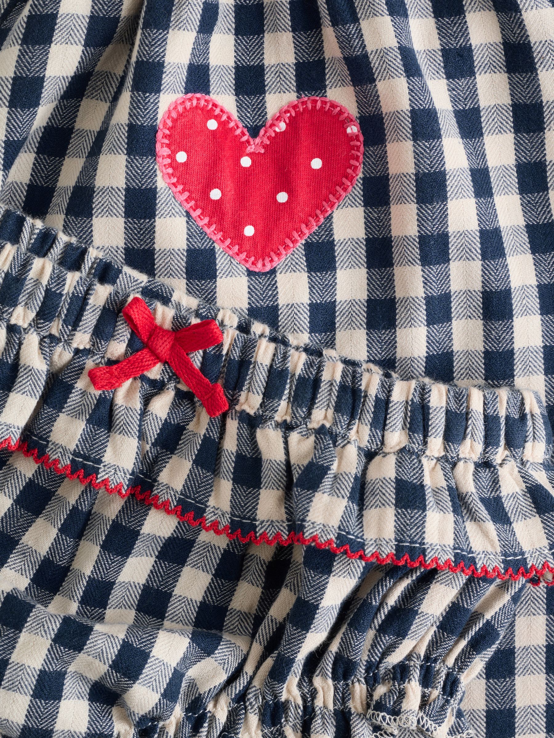 Buy Navy Blue Gingham Heart Baby Long Sleeve 100% Cotton Dress with ...
