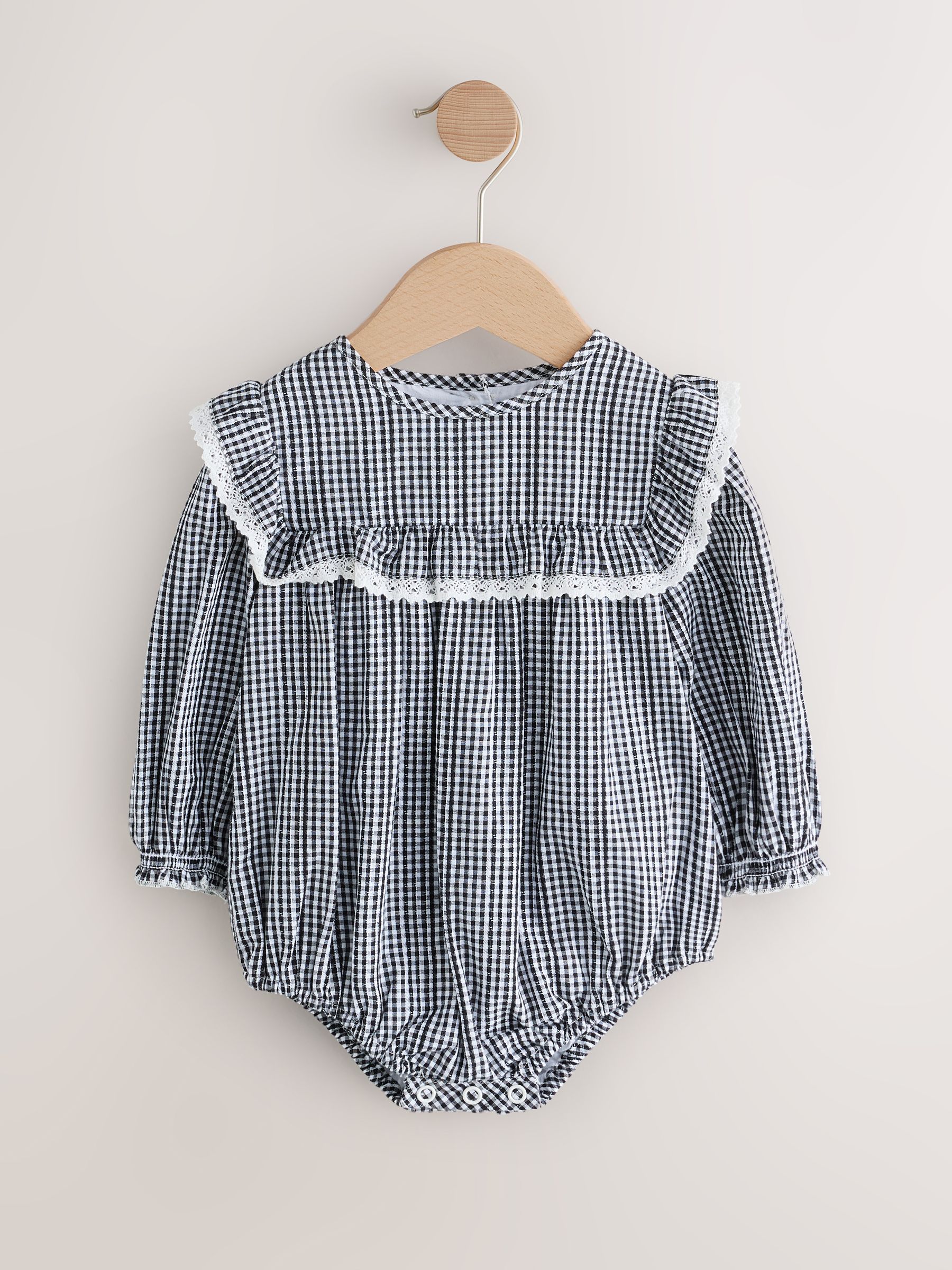 Buy Grey/ White Gingham Check Baby Bloomer Rompers Set 2 Piece with ...
