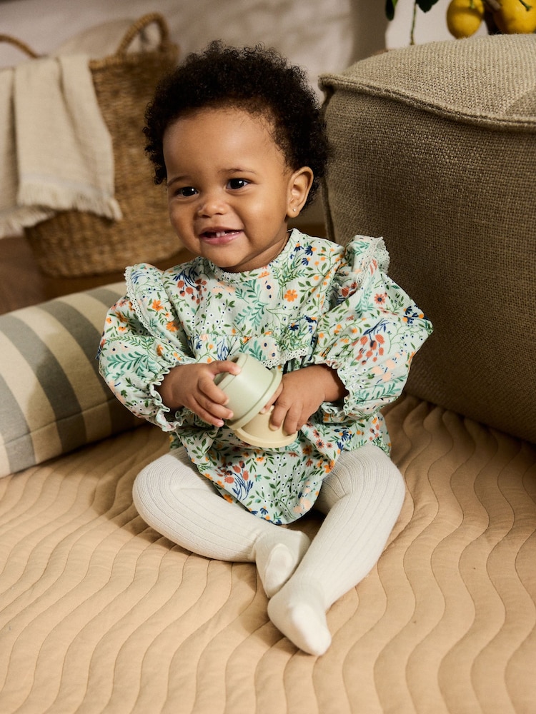 Buy Green Floral Baby Bloomer Rompers Set 2 Piece with Tights (0mths ...