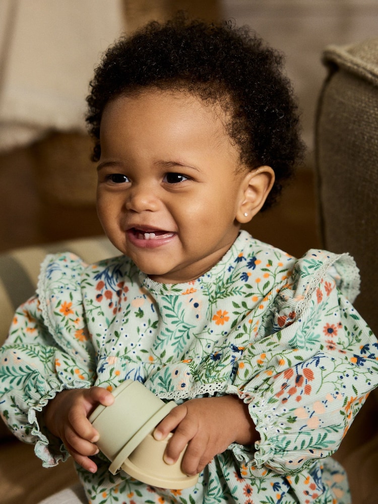 Buy Green Floral Baby Bloomer Rompers Set 2 Piece with Tights (0mths ...