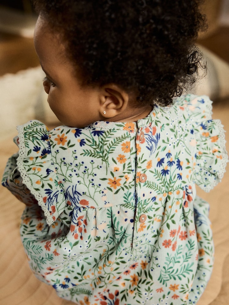 Buy Green Floral Baby Bloomer Rompers Set 2 Piece with Tights (0mths ...