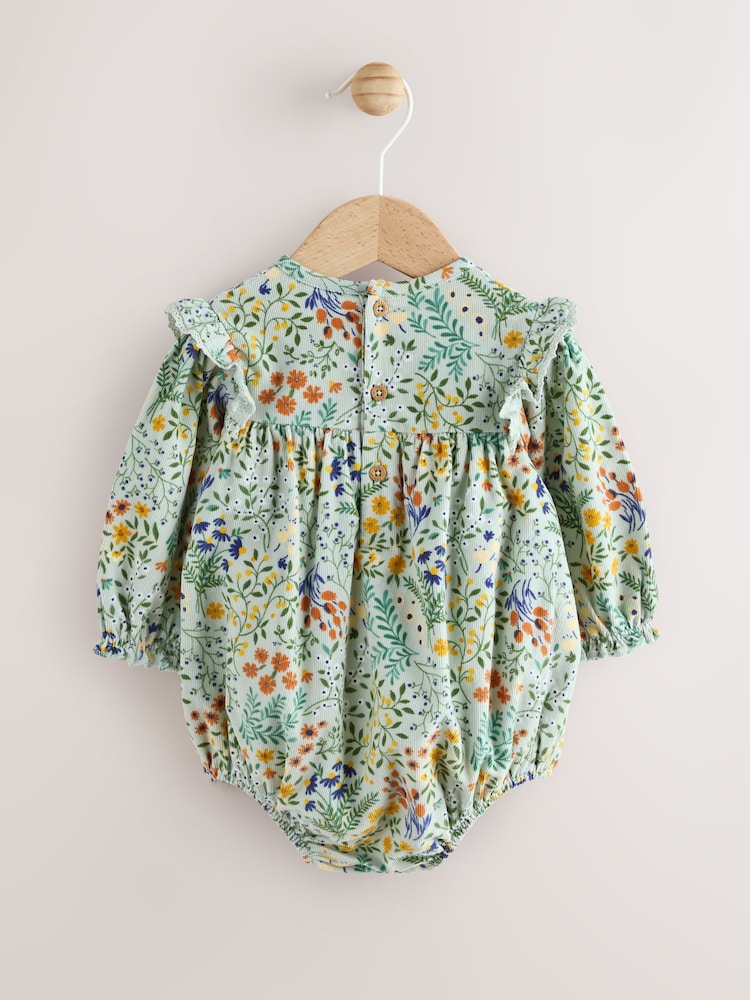 Buy Green Floral Baby Bloomer Rompers Set 2 Piece with Tights (0mths ...