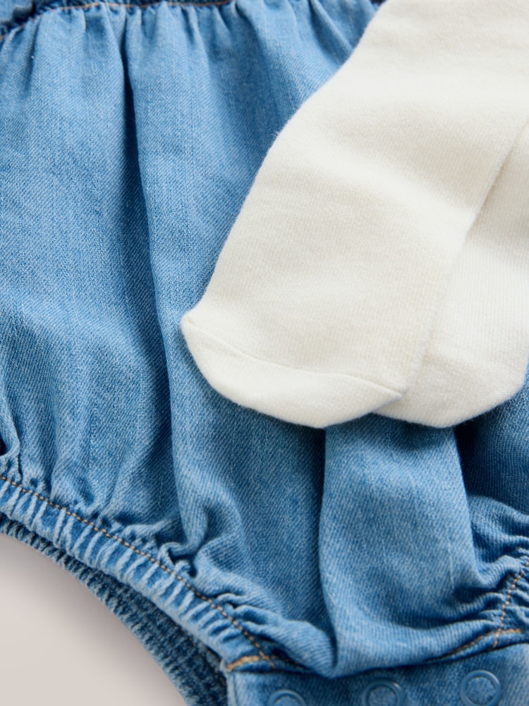 Buy Denim Blue Baby Bloomer Rompers Set 2 Piece with Tights (0mths-3yrs ...
