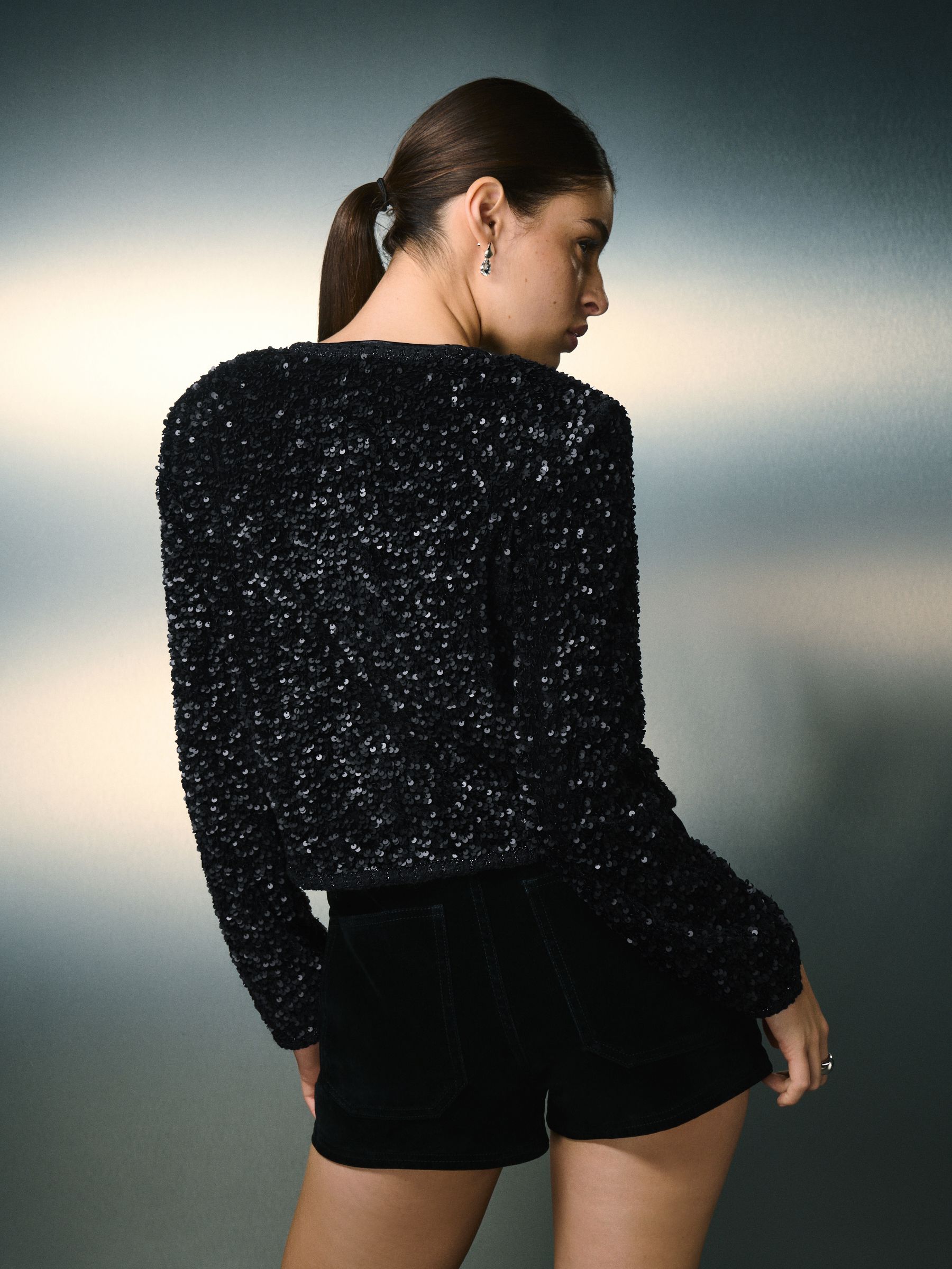 Buy Black Velvet Sequin Embellished Jacket from Next Australia