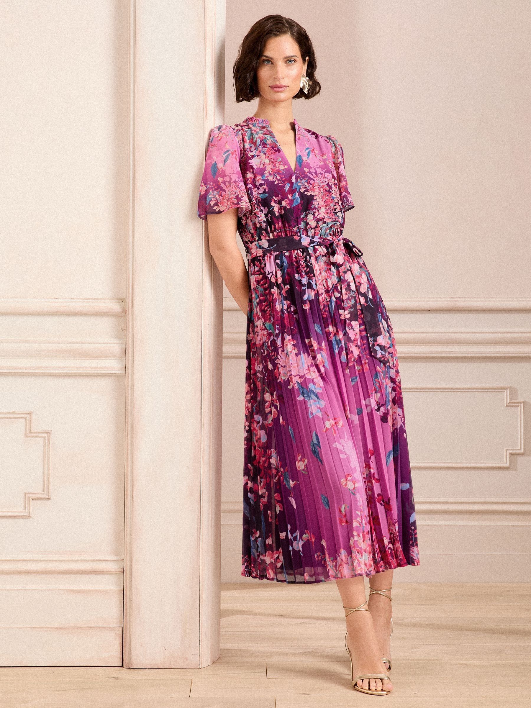 Buy Love & Roses Pink Floral V-Neck Pleated Midi Dress from the Next UK ...