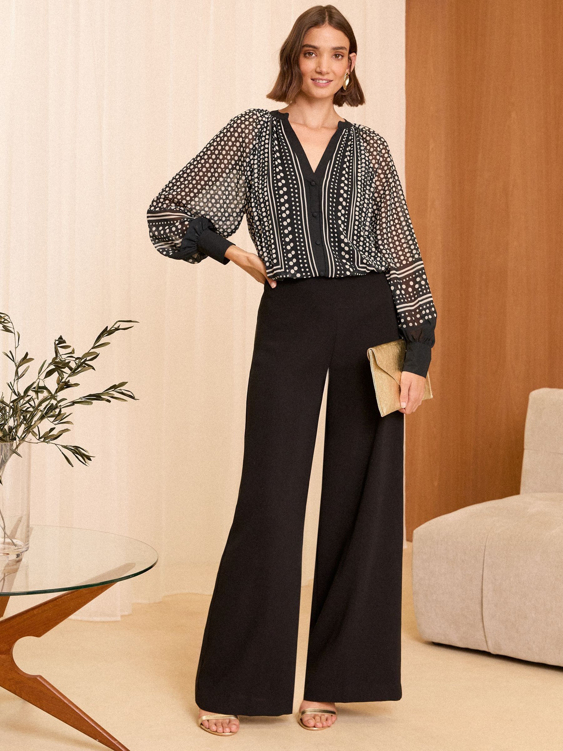 Buy Love & Roses Black Polka Dot Pleated V-Neck Long Sleeve Blouse from ...