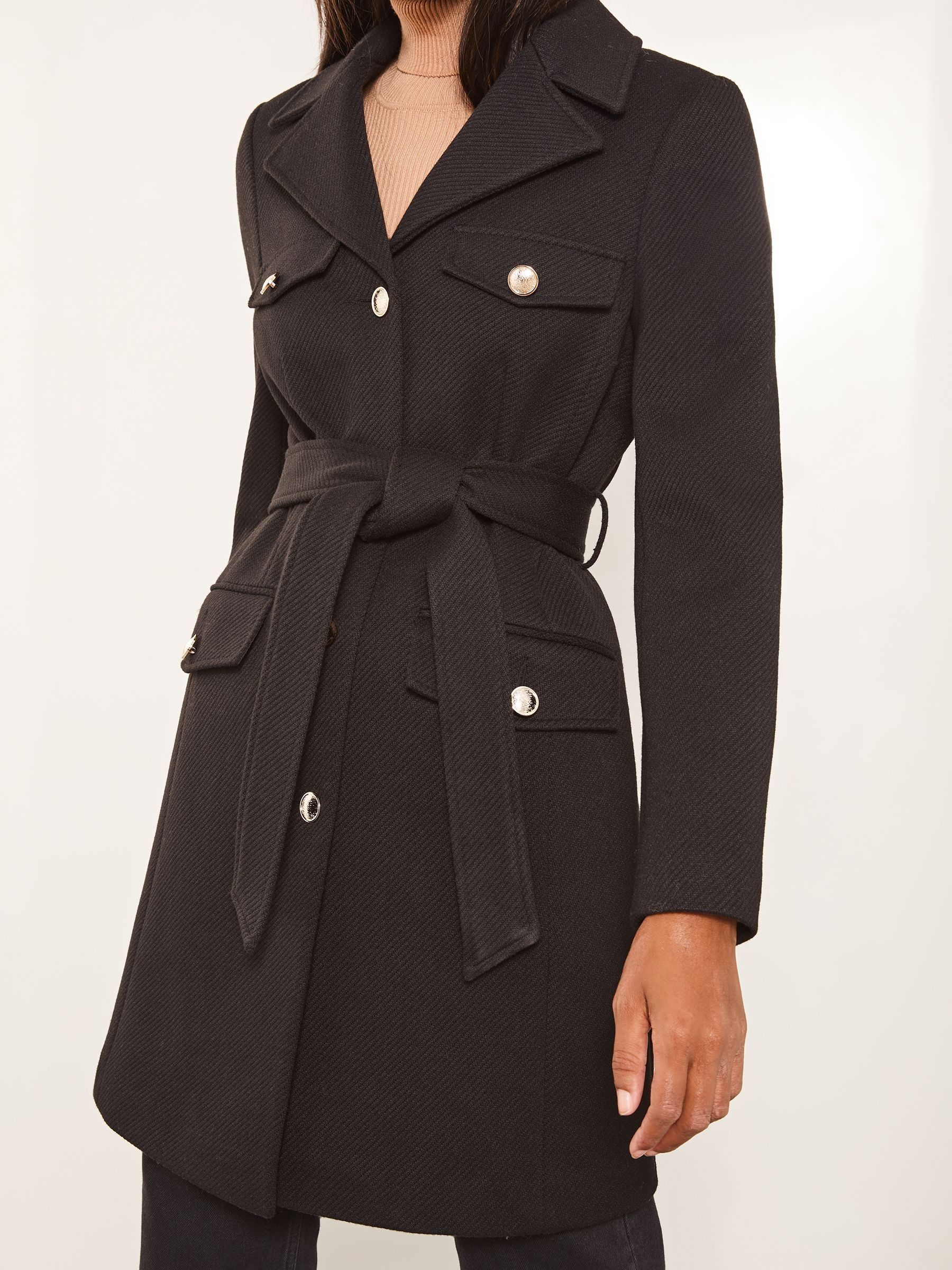 Buy Lipsy Black Military Button Through Belted Coat from the Next UK ...