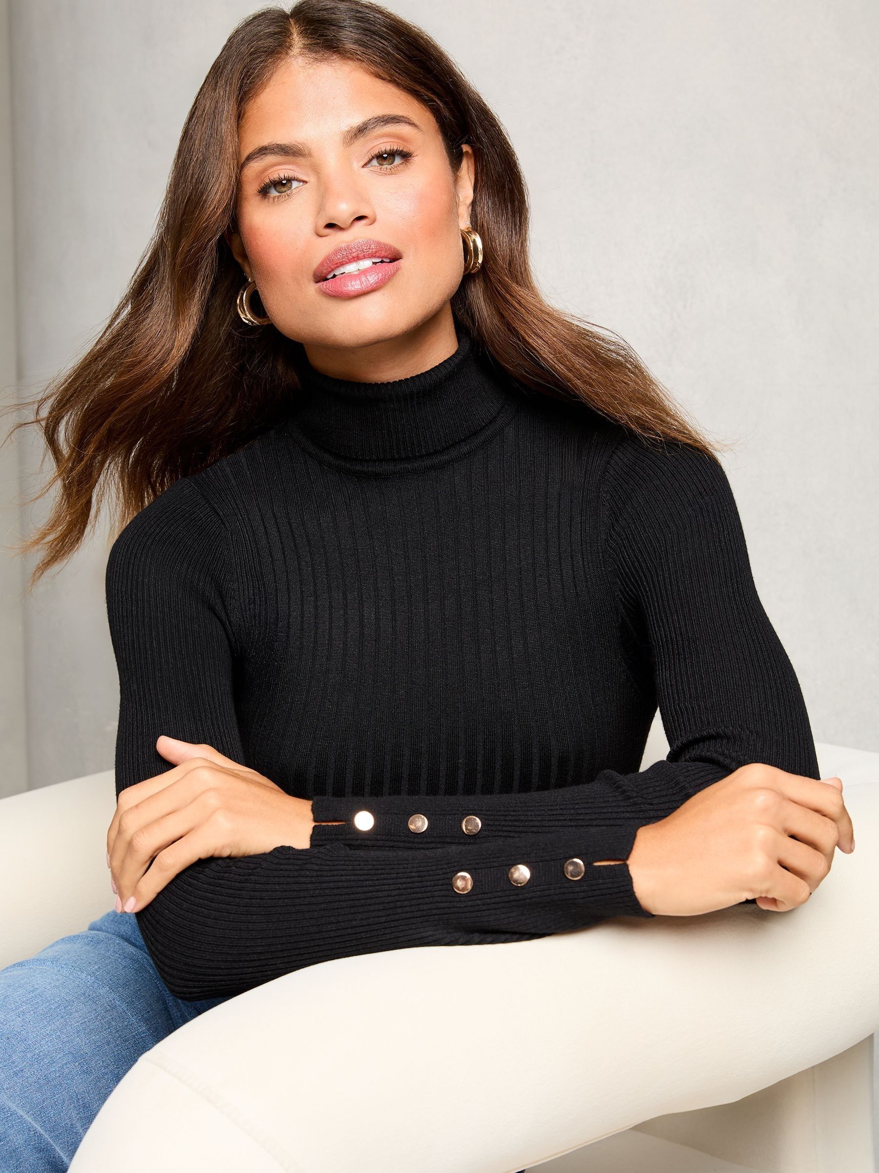 Buy Lipsy Black Petite Ribbed Roll Neck Knit Jumper from the Next UK ...