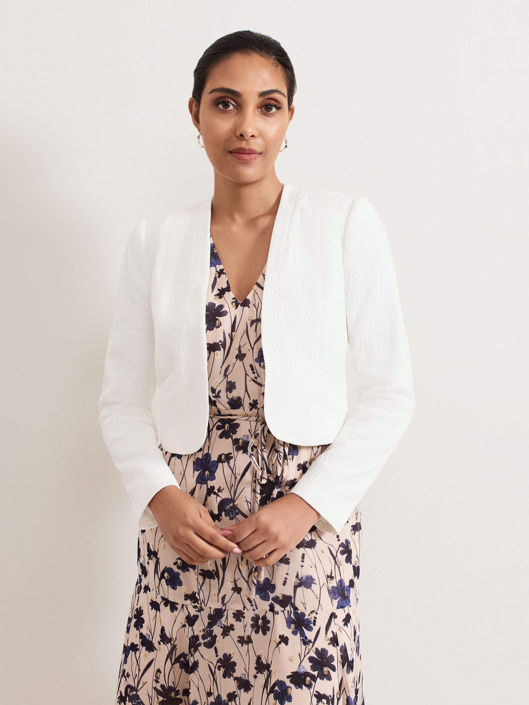 Buy Phase Eight White Petite Olivia Textured Short 100% Cotton Jacket ...