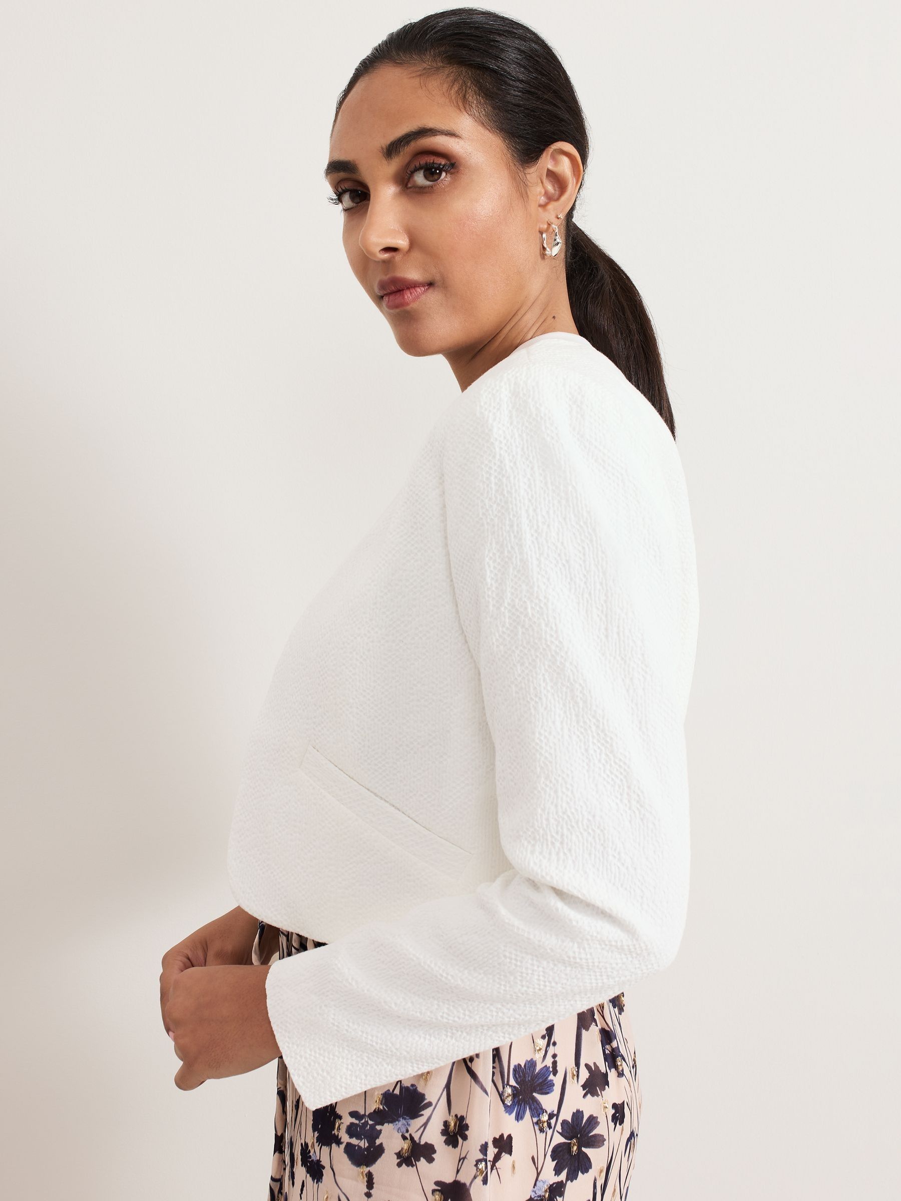 Buy Phase Eight White Petite Olivia Textured Short 100% Cotton Jacket ...