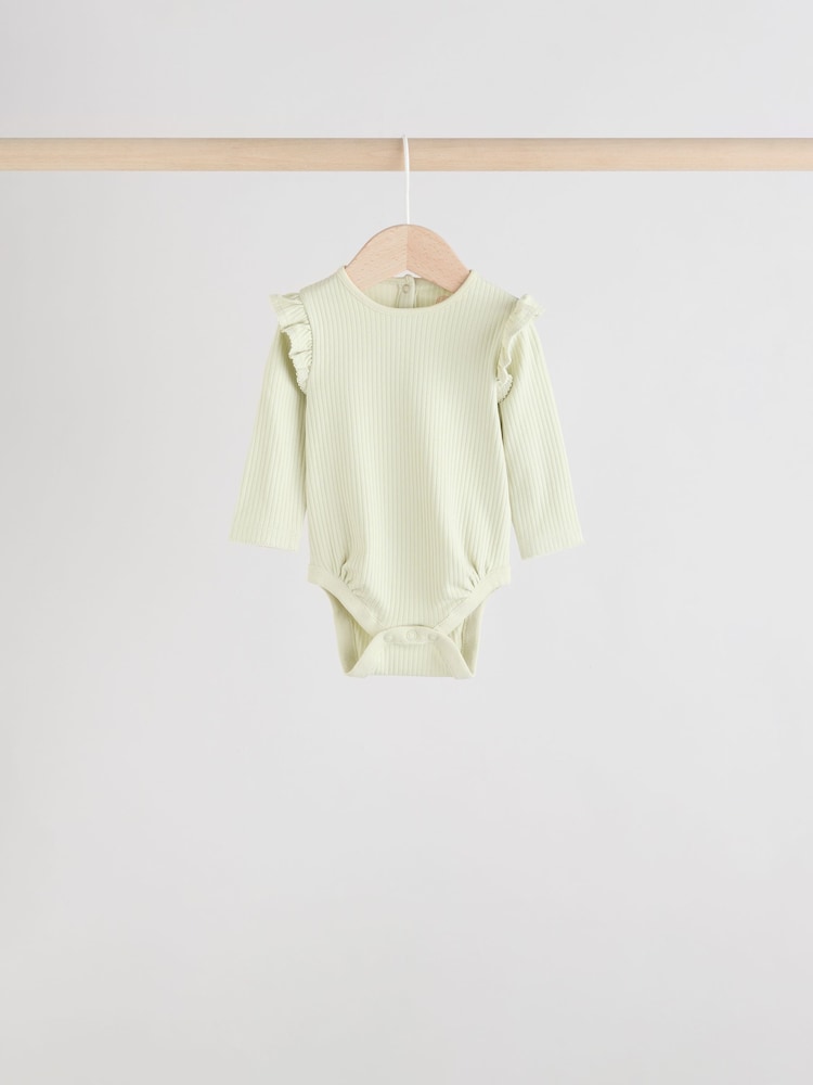 Buy Blue/Cream/Coral Ditsy Baby Long Sleeve Frill Bodysuits 4 Pack ...