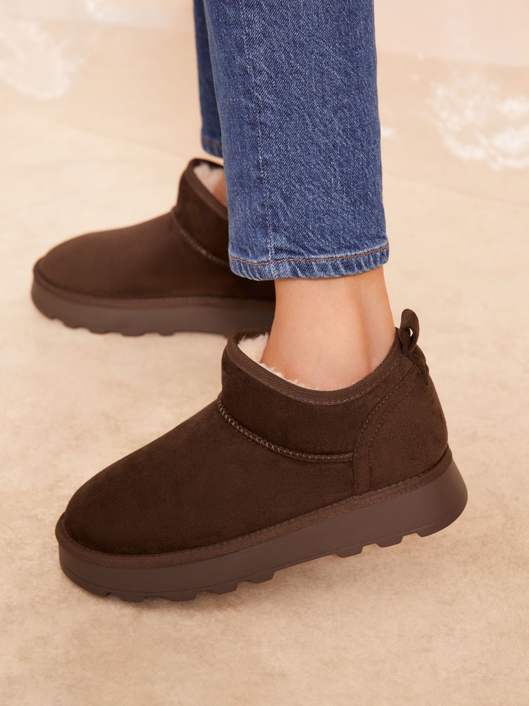 Buy Friends Like These Brown Choc Cosy Suedette Faux Fur Lined Low ...