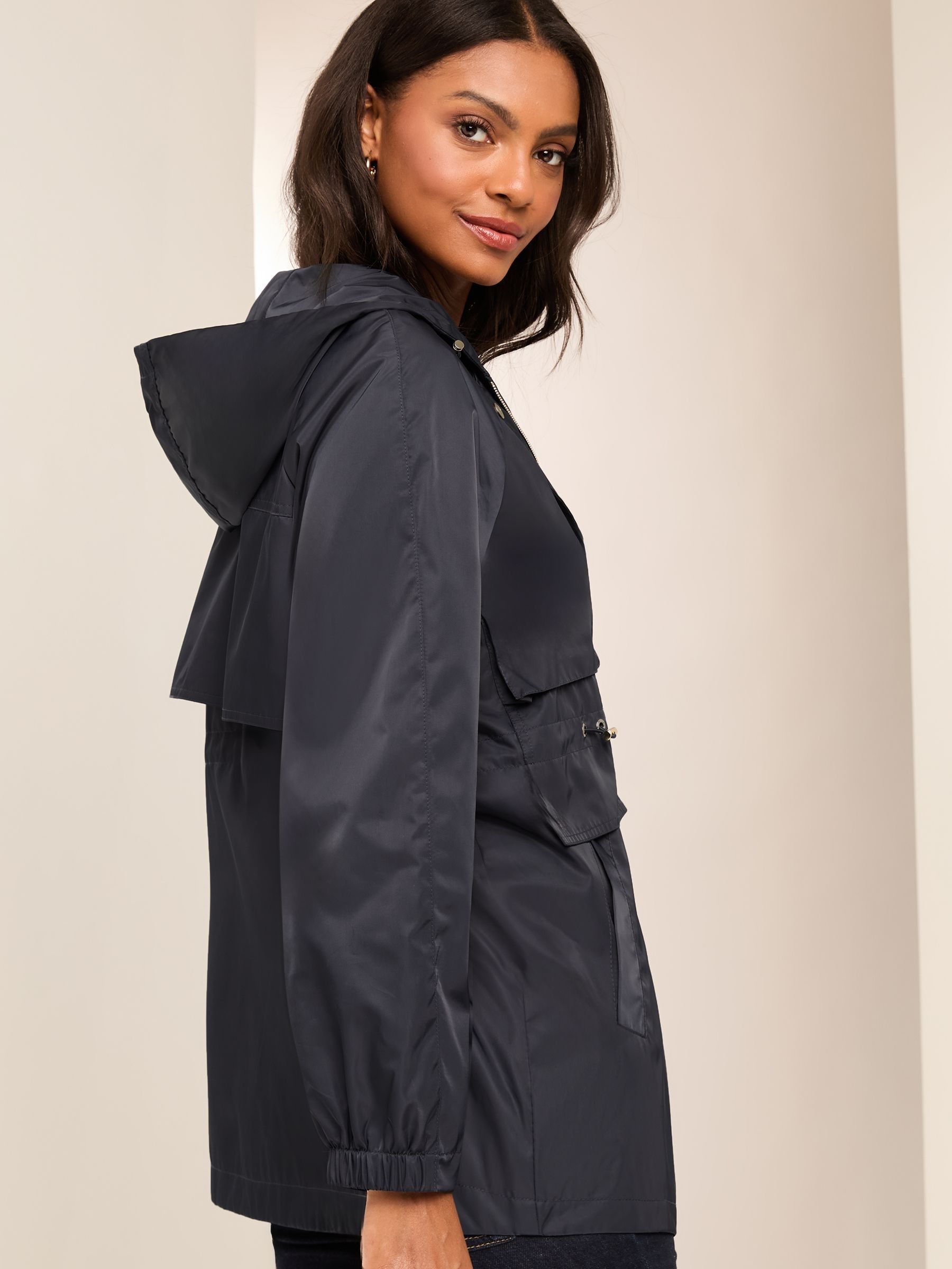 Buy Lipsy Navy Blue Waisted Detail Shower Resistant Raincoat from the ...