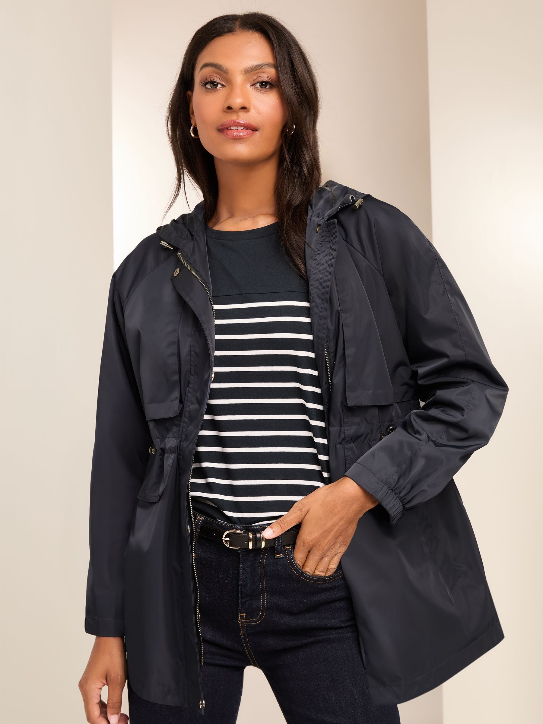 Buy Lipsy Navy Blue Waisted Detail Shower Resistant Raincoat from the ...