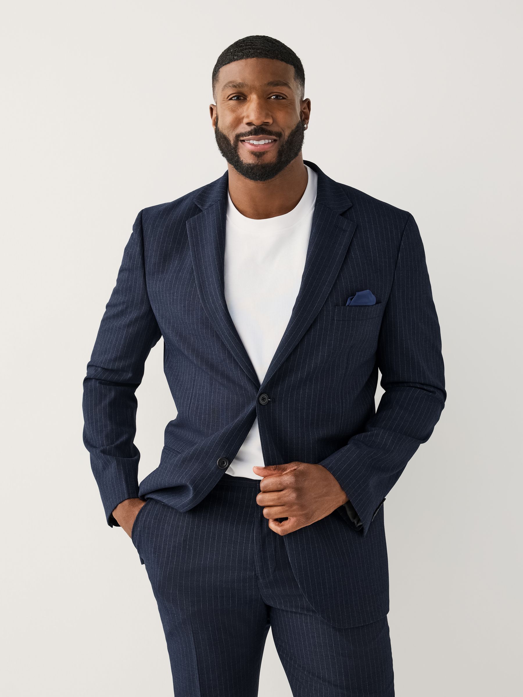 Buy Navy Blue Muscle Fit Motionflex Stretch Stripe Suit Jacket from the ...