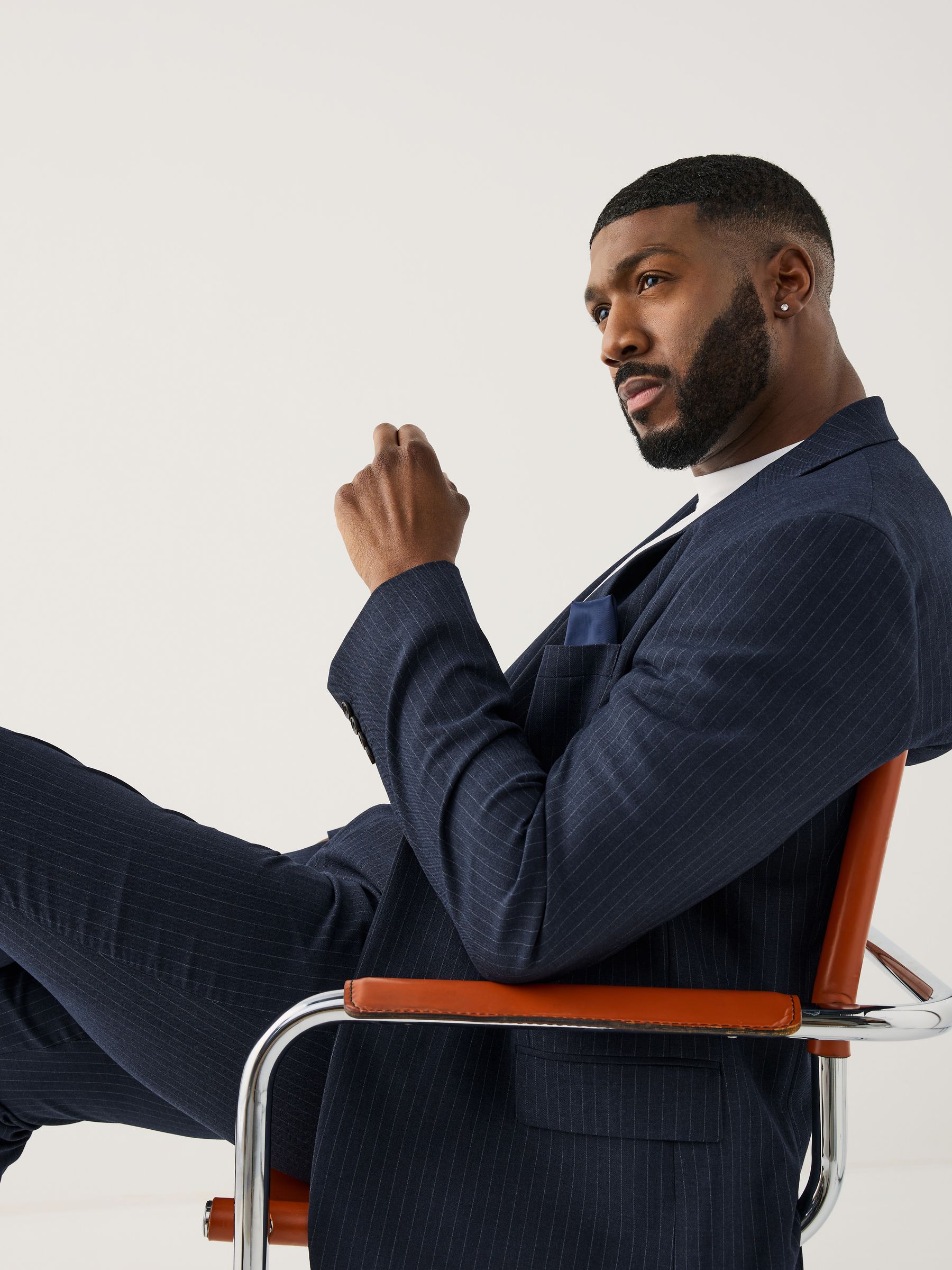 Buy Navy Blue Muscle Fit Motionflex Stretch Stripe Suit Jacket from the ...