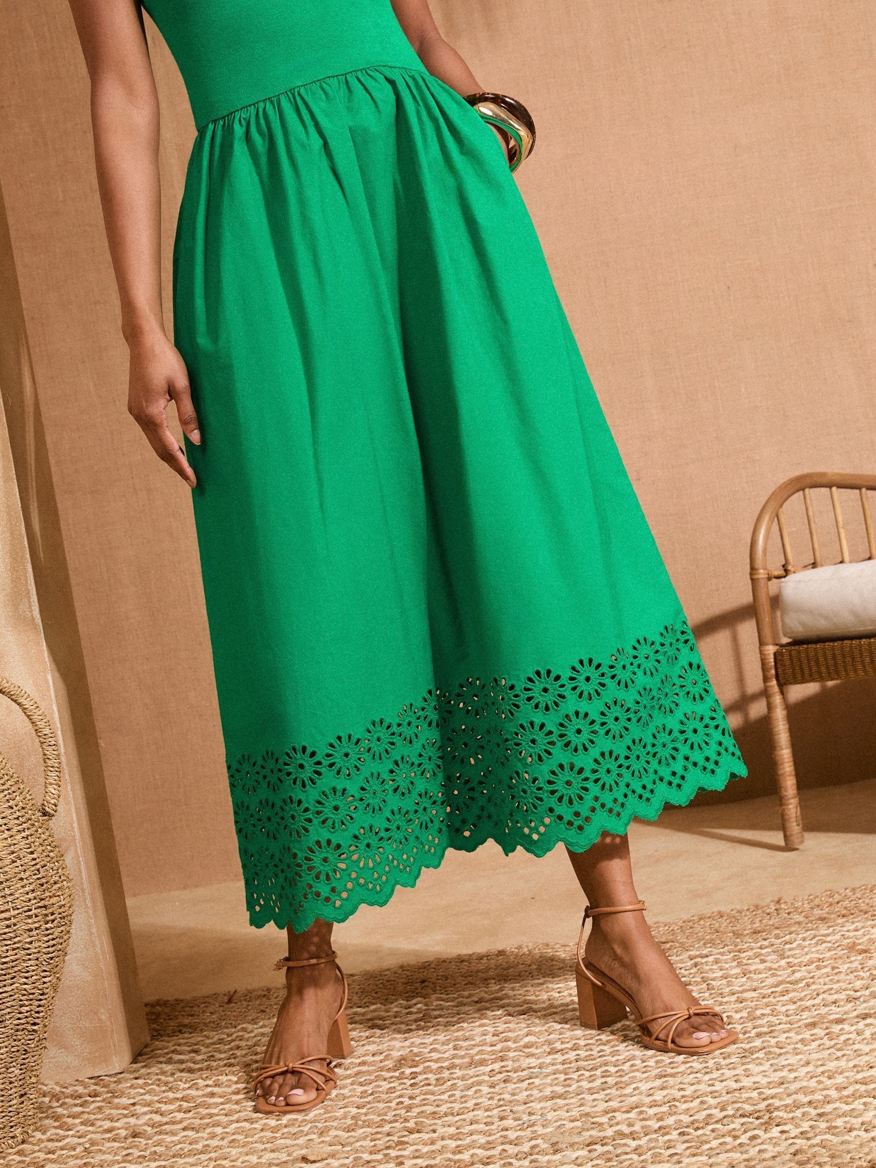 Buy Love & Roses Bright Green Jersey Broderie Midi Dress from Next Ireland