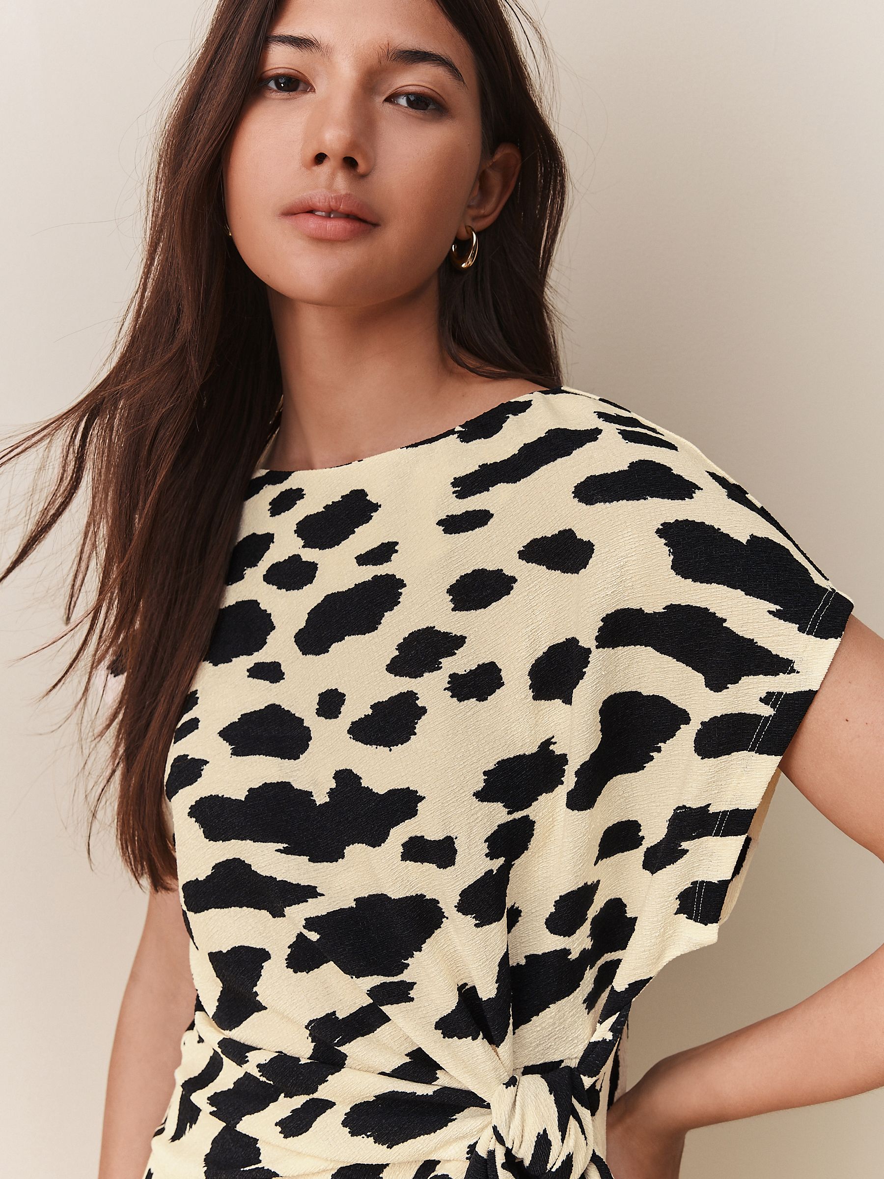 Buy Black/White Cow Print Textured Drape Tie Front Mini Dress from Next ...
