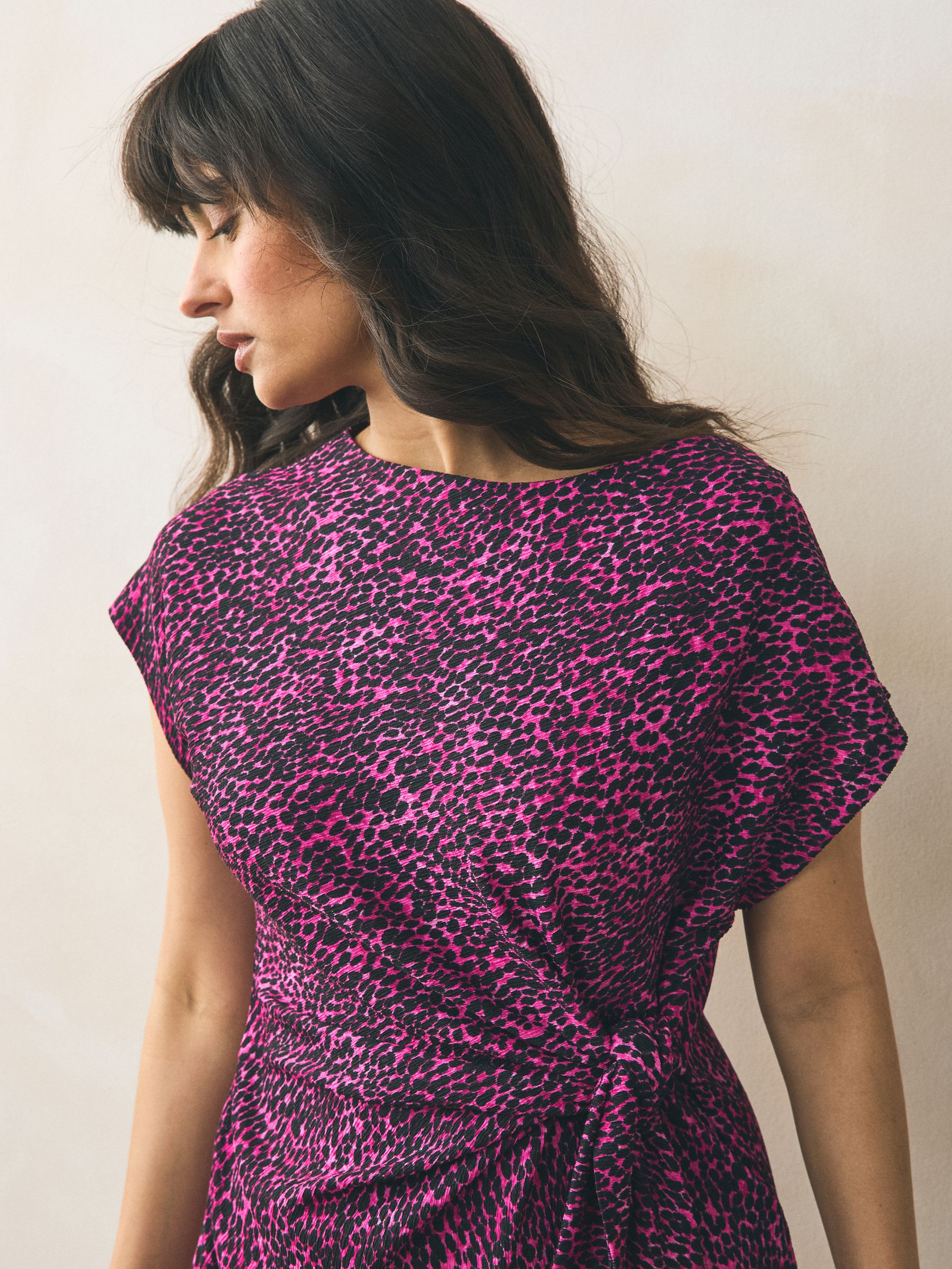 Buy Pink Leopard Textured Drape Tie Front Mini Dress from the Next UK ...