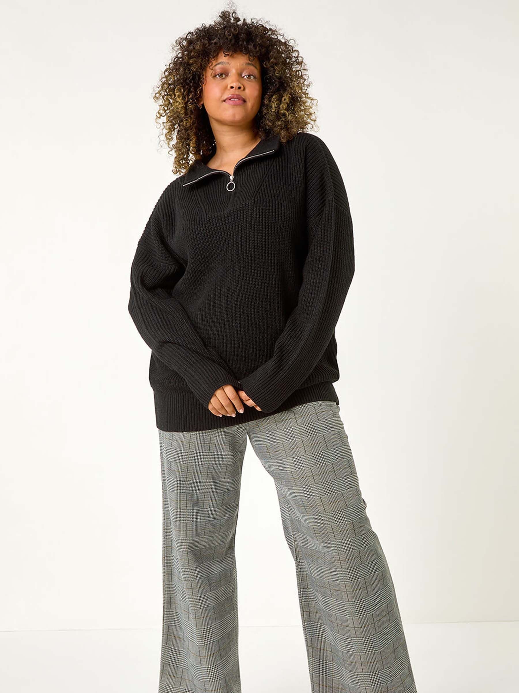 Buy Roman Black Curve Front Zip Fold Over Jumper from the Next UK ...