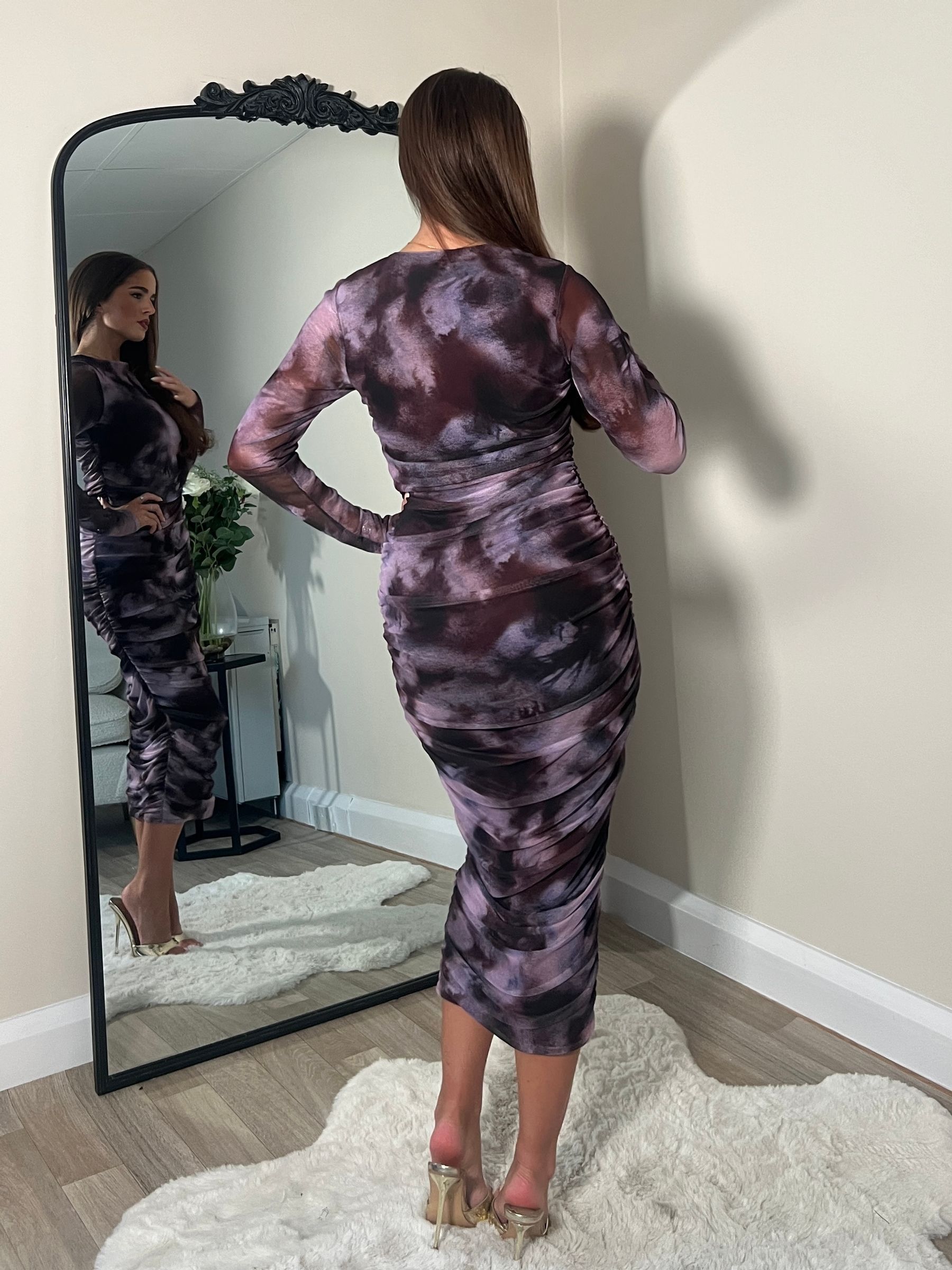 Buy Girl In Mind Purple Zia Long Sleeves Midi Mesh Dress from the Next ...