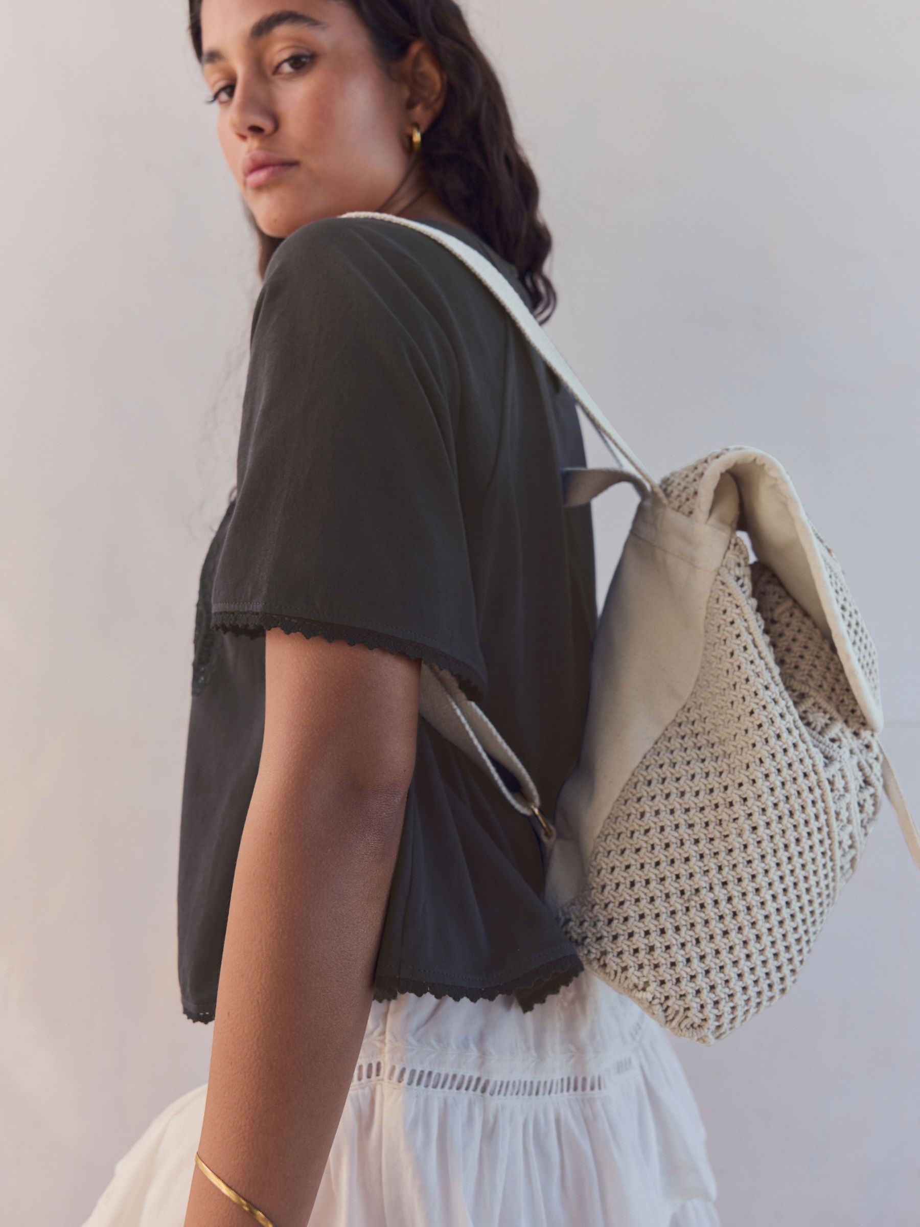 Buy White 100% Cotton Macrame Beaded Rucksack from the Next UK online shop