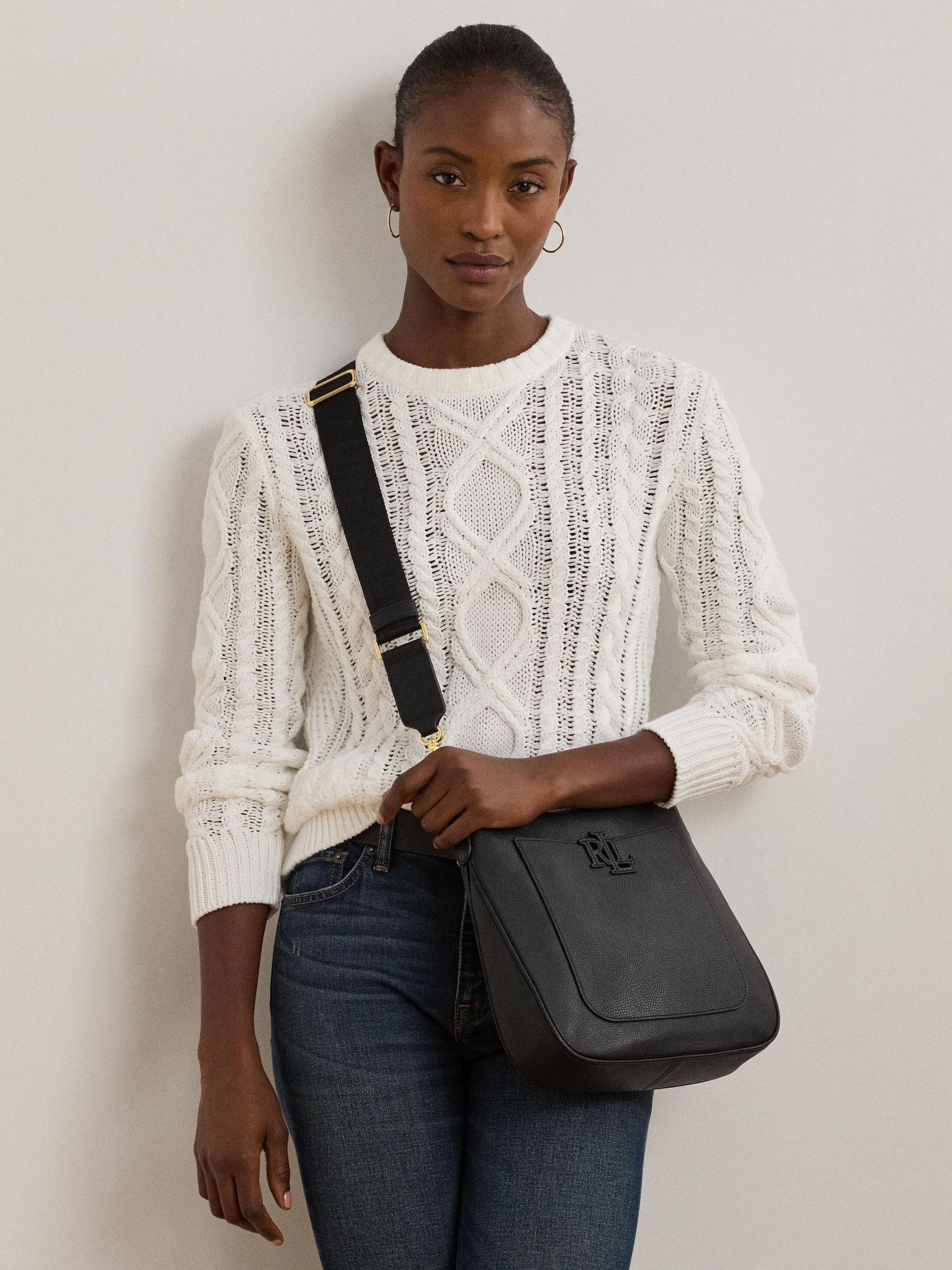 Buy Lauren Ralph Lauren Black Cameryn Pebbled Leather Large Cross-Body ...