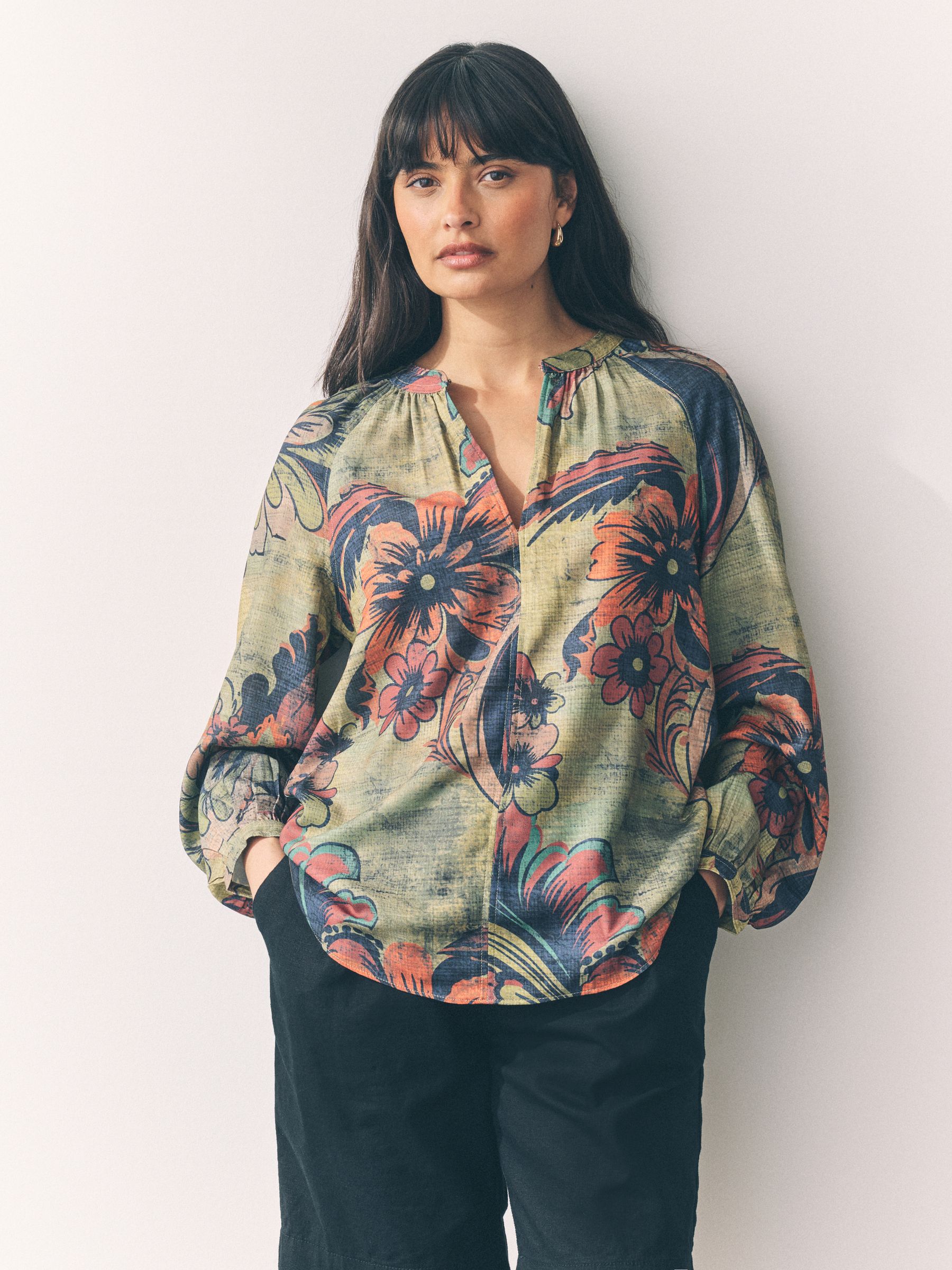 Buy Green Paisley Floral Long Sleeve V-Neck Blouse from the Next UK ...