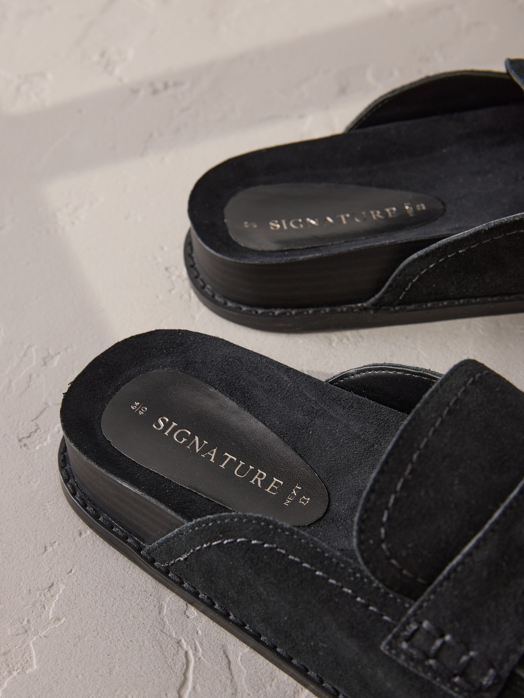 Buy Black Signature Premium Leather Suede Fringe Footbed Mules from the ...