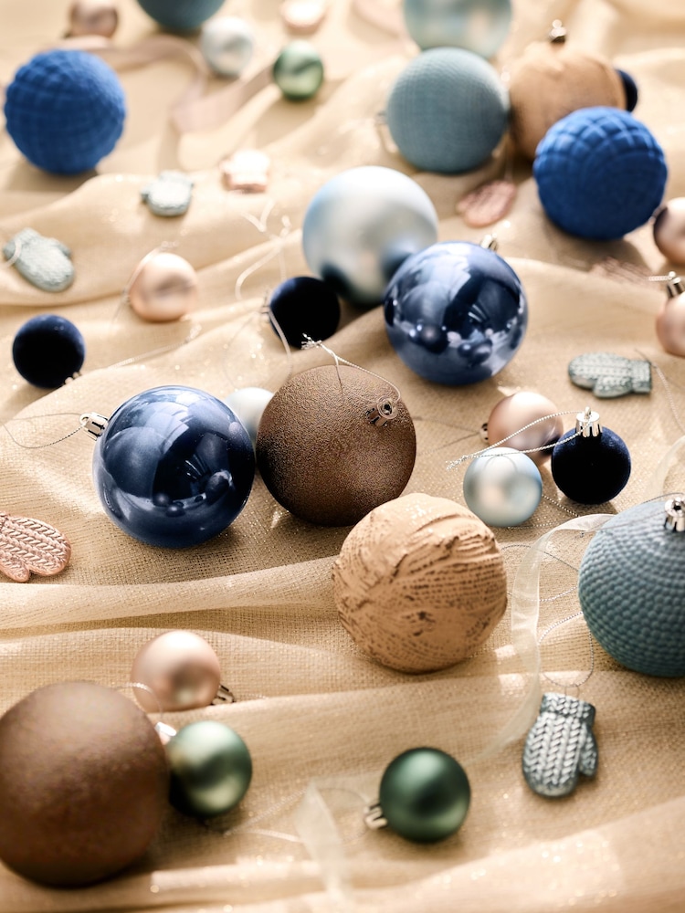 Buy 50 Pack Blue/Cream Mix Shatterproof Christmas Baubles from Next ...