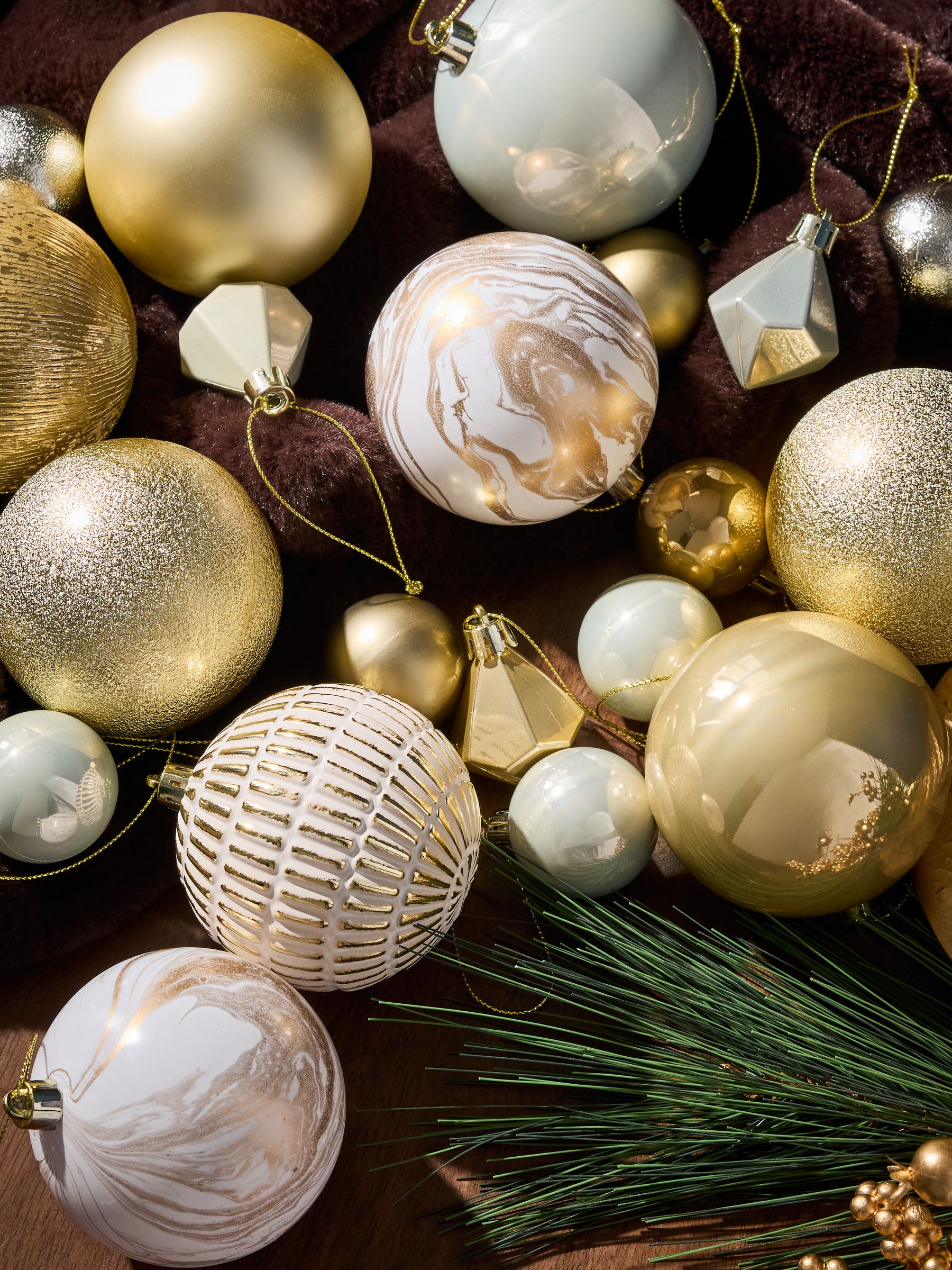 Buy 50 Pack Champagne Gold Mix Shatterproof Christmas Baubles from Next ...