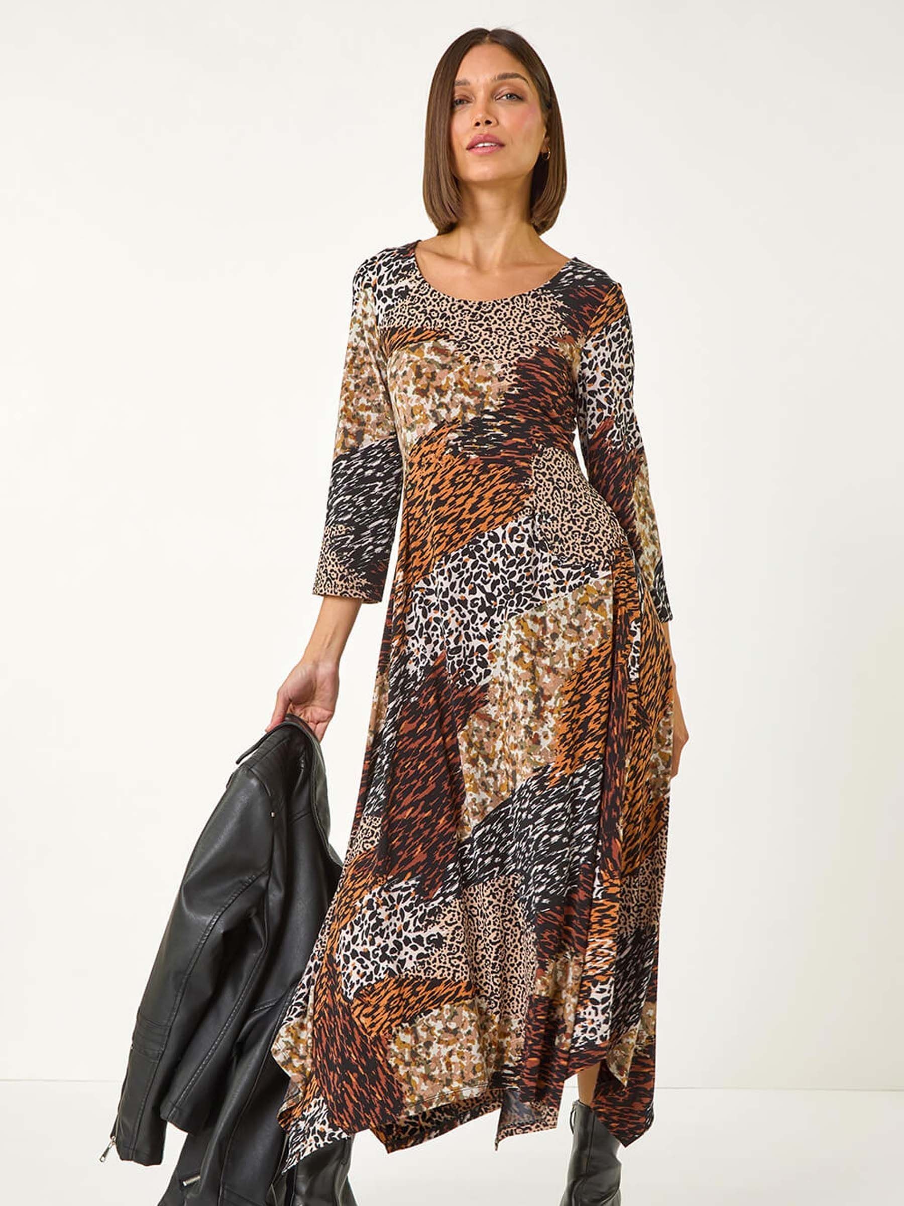 Buy Roman Brown Animal Print Hanky Hem Midi Dress from the Next UK ...