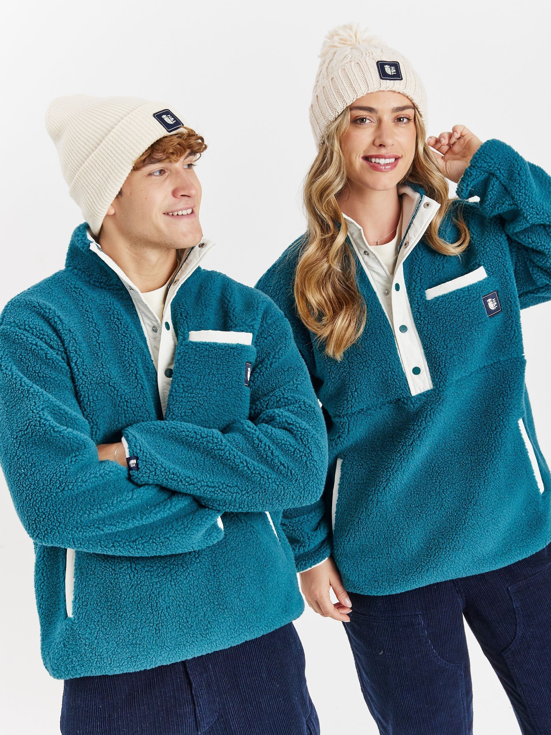 Buy Harper & Lewis Green Hawthorn Popper Neck Sherpa Fleece from the ...