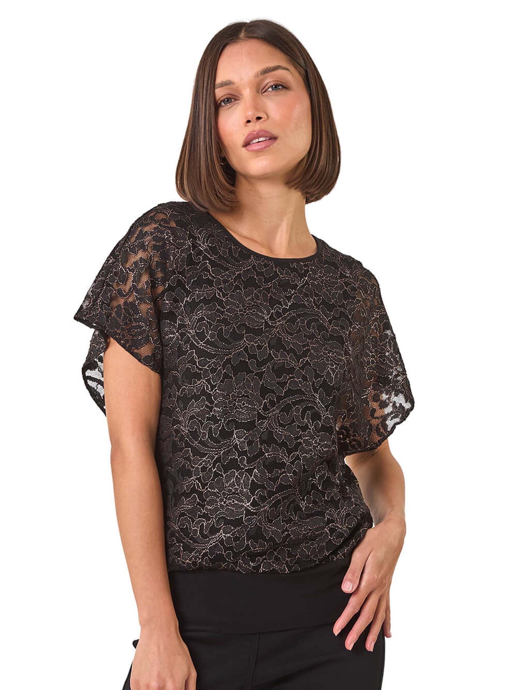 Buy Roman Metallic Metallic Lace Bubble Hem Top from the Next UK online ...