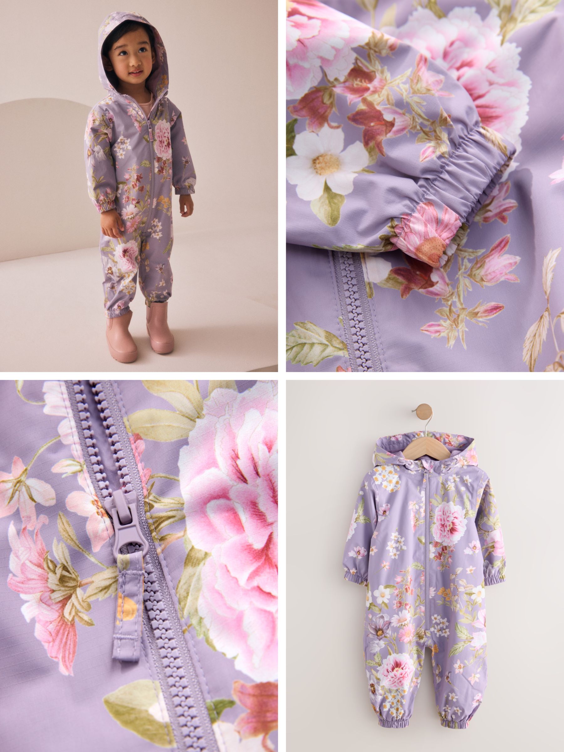 Buy Purple Floral Waterproof Printed Puddlesuit (3mths-7yrs) from Next USA